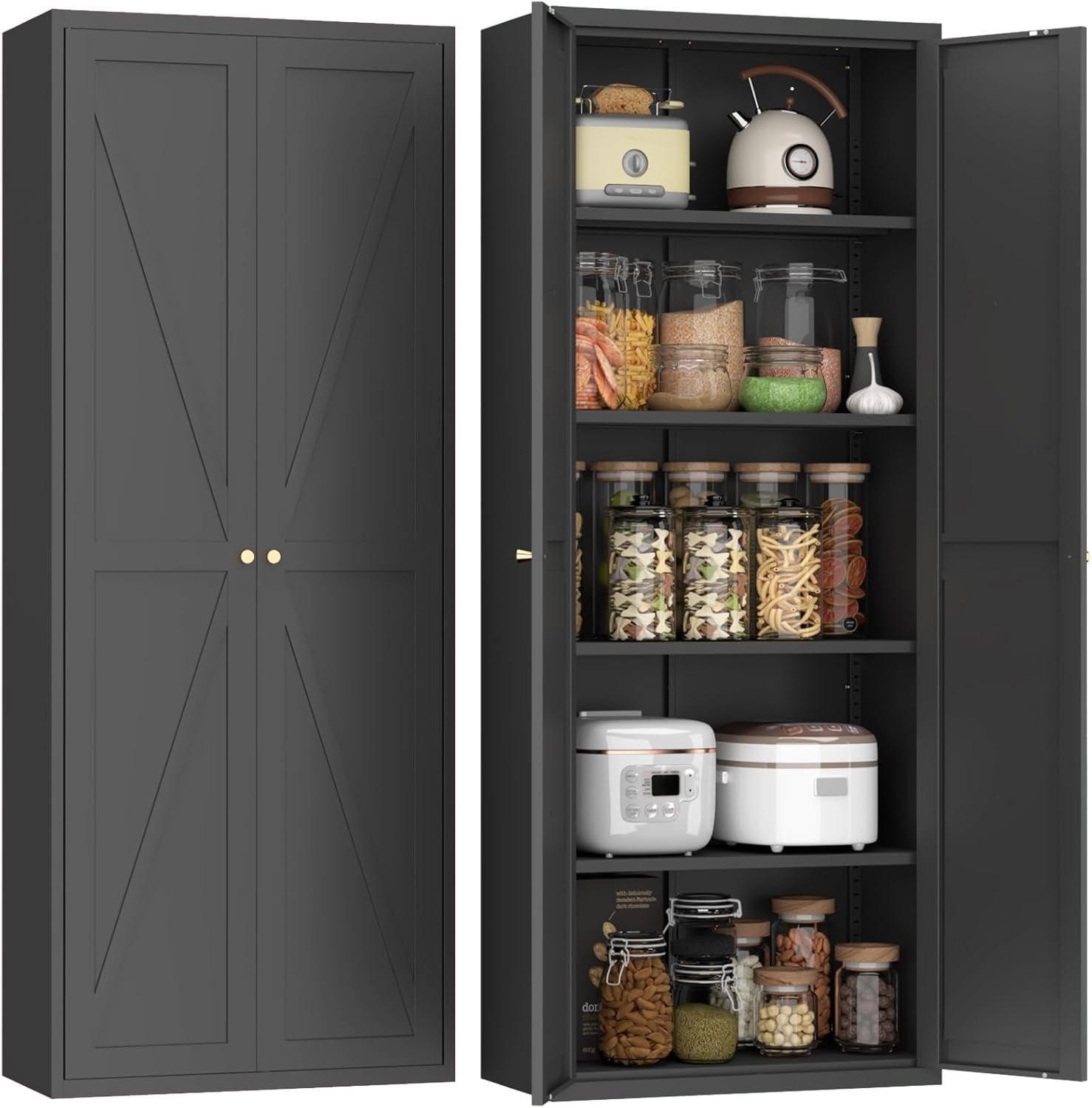 DXYKOPA 71" H Pantry Storage Cabinet Metal Pantry Cabinet with ...