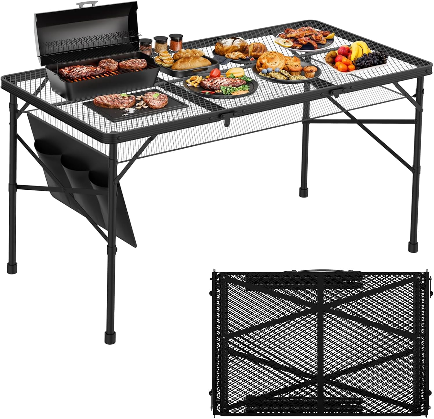 AYOSEA 4x2 Folding Grill Table, Portable Camping Table for Outside ...