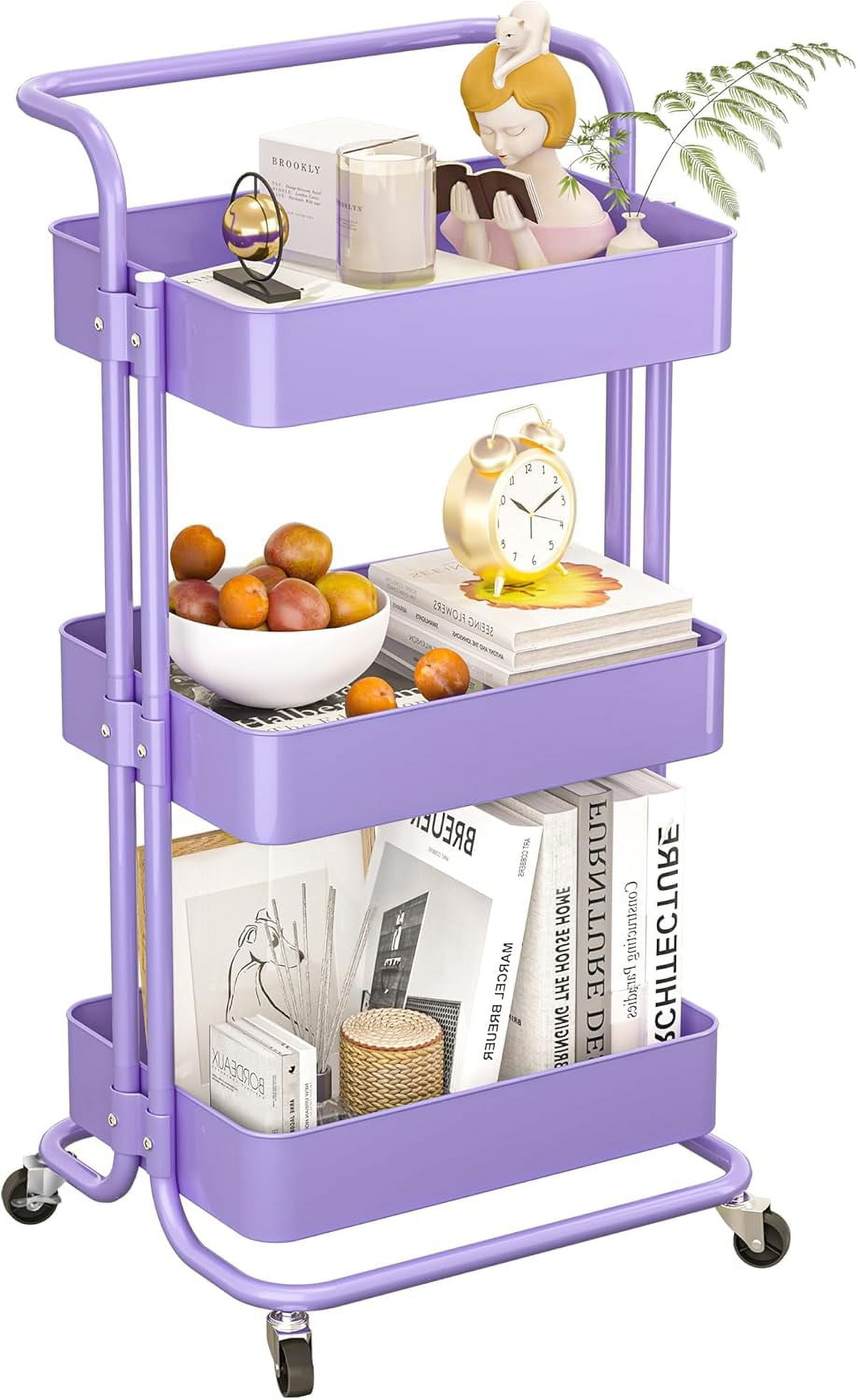 AYOSEA Metal Rolling Storage Cart, 3-Tier Utility Cart with Wheels ...