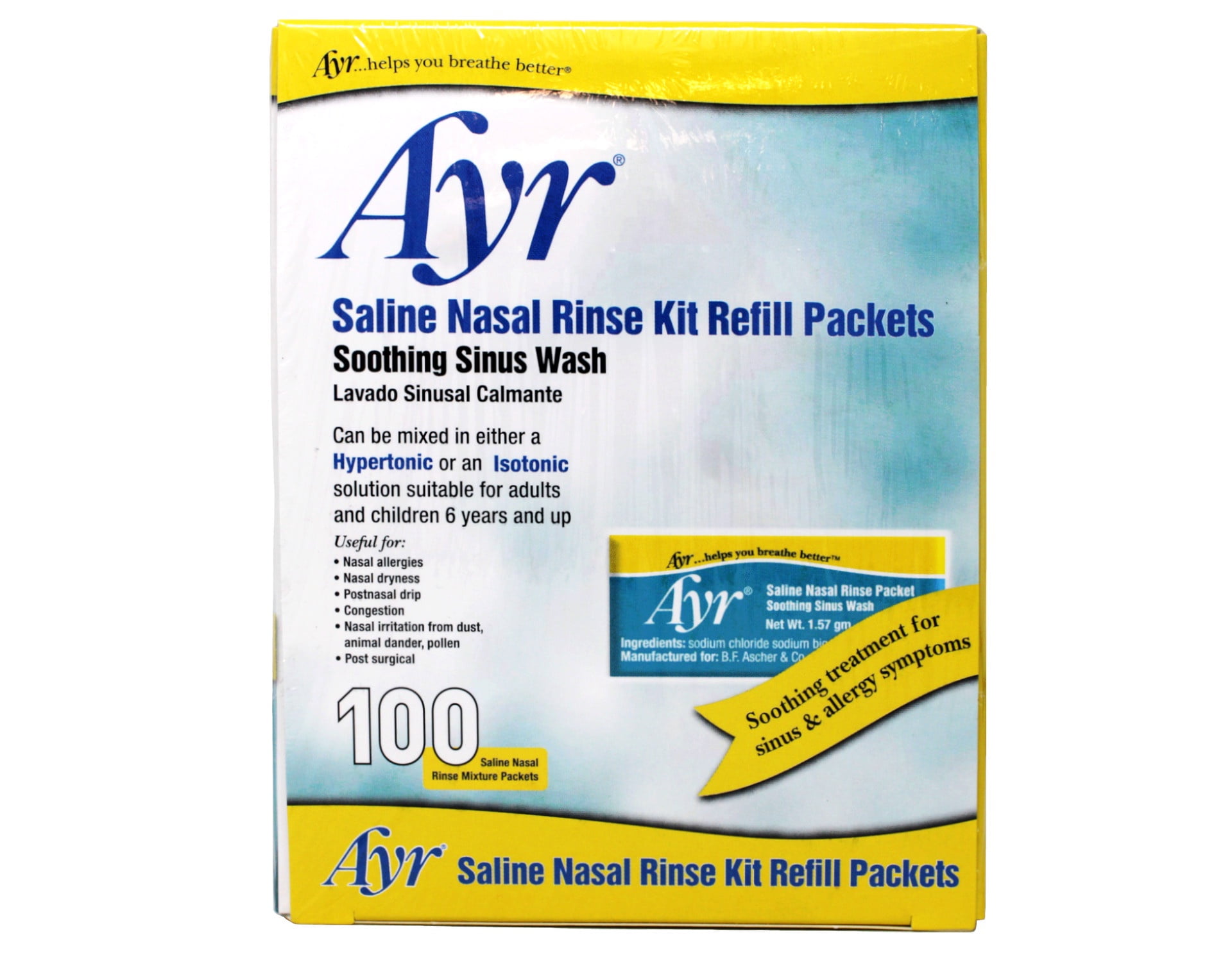 AYR Saline Nasal Rinse Kit Refill Packets, Soothing Sinus Wash ...
