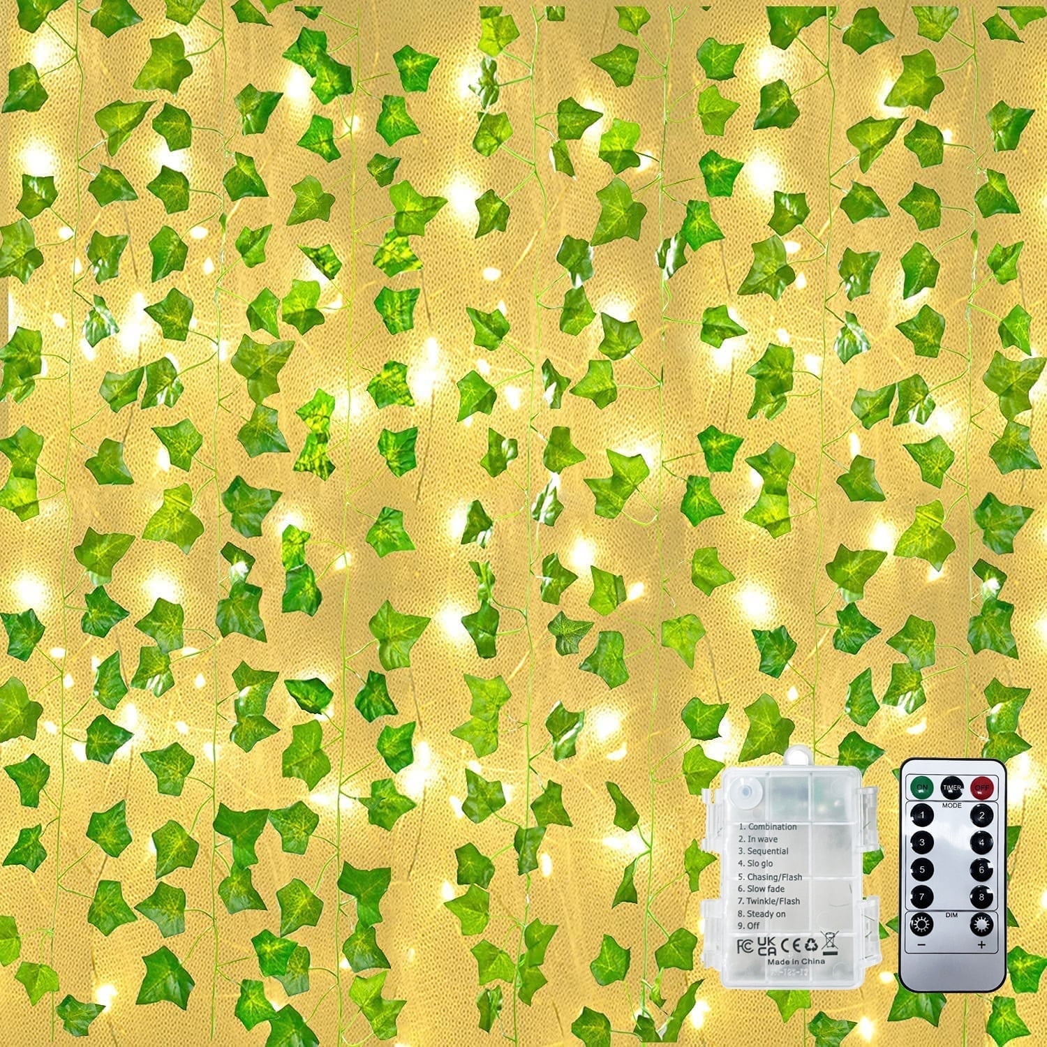 GEEKEO 16.4Ft String Lights with Vines Battery Operated Artificial Ivy ...