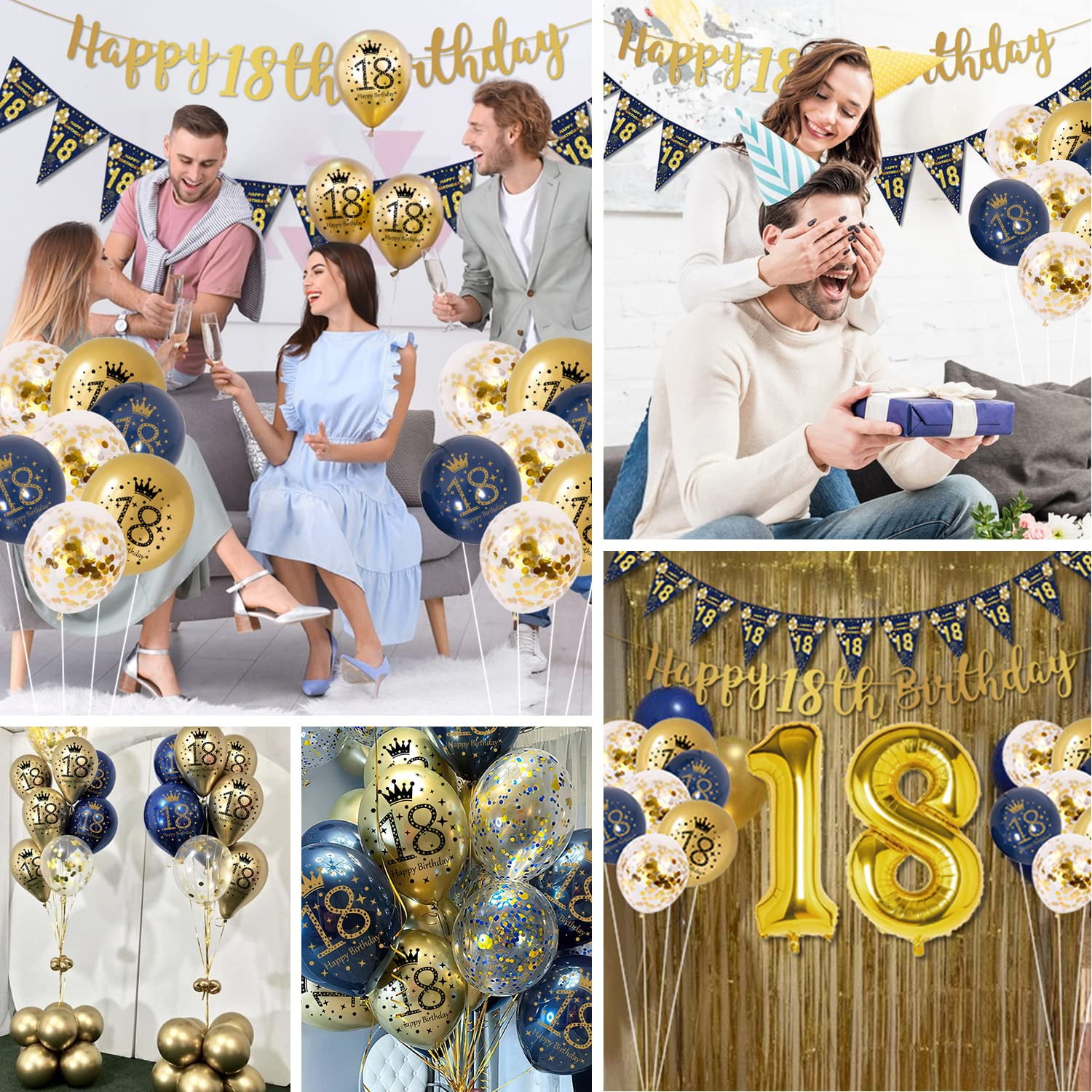 AYUQI 18th Birthday Decorations Boys, Navy Blue Gold Happy 18th ...