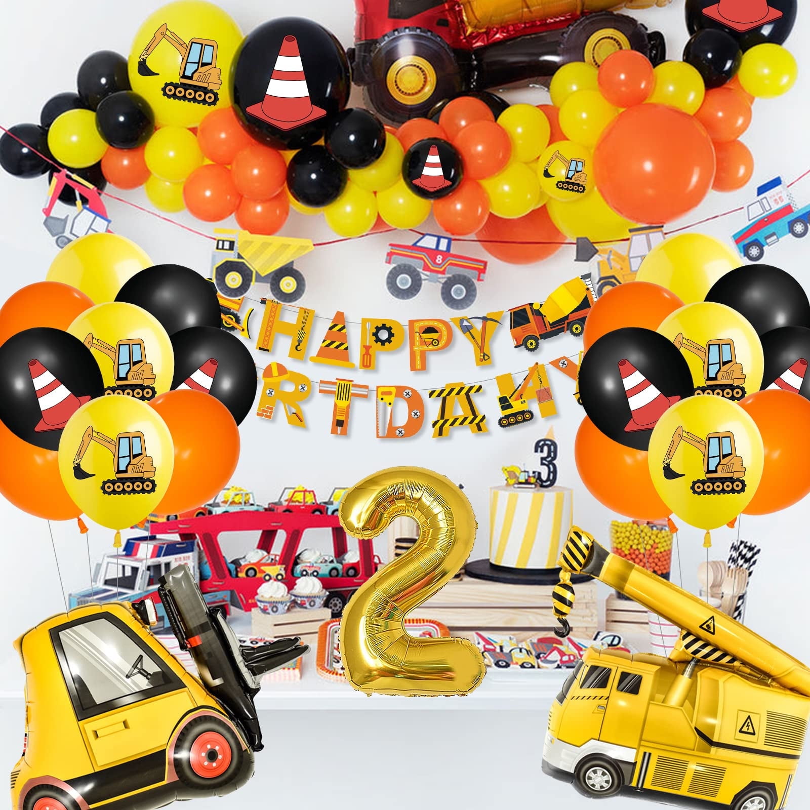 AYUQI 2nd Excavator Birthday Decorations, Construction Birthday Party ...