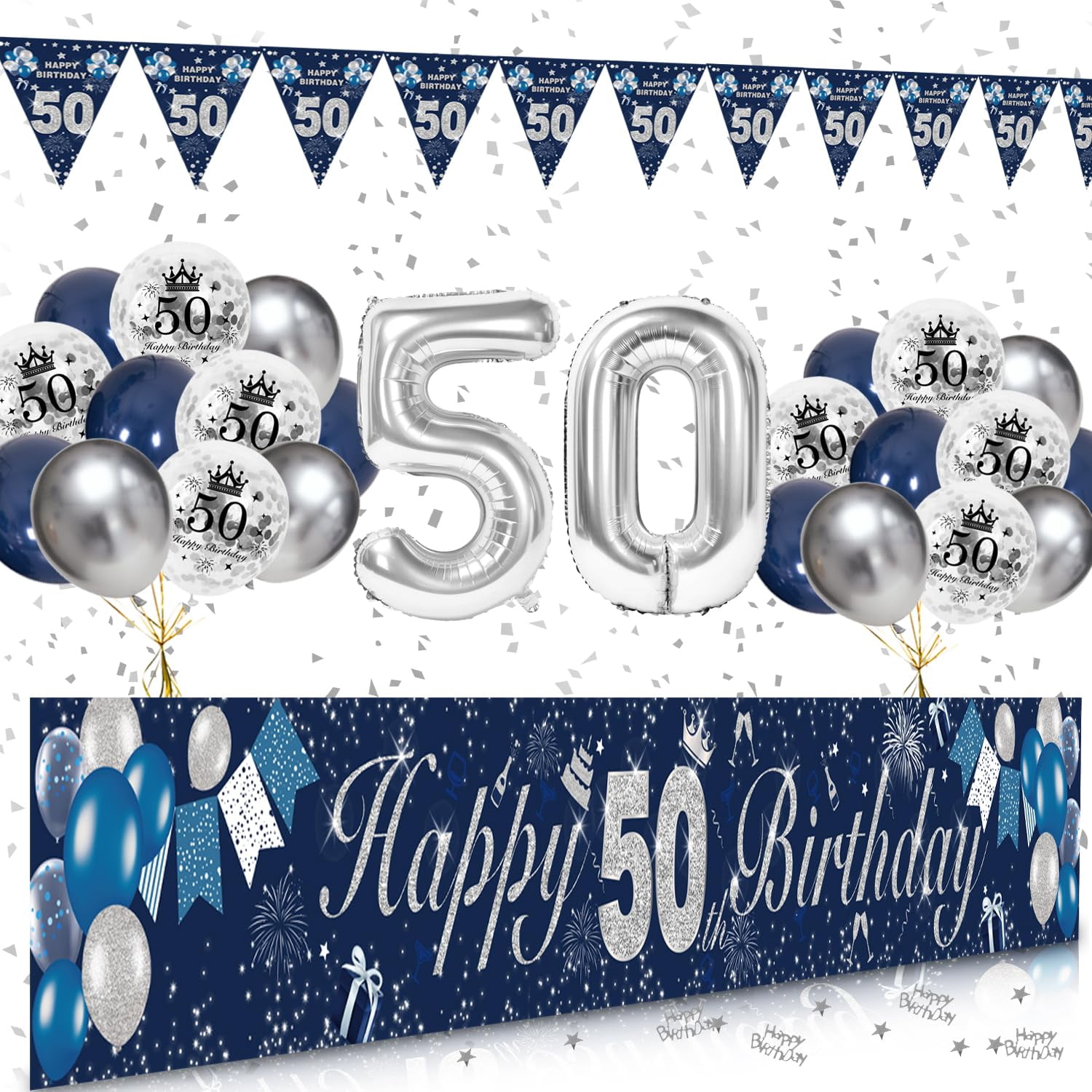 Ayuqi 50th Birthday Decorations For Men Husband Father Navy Blue