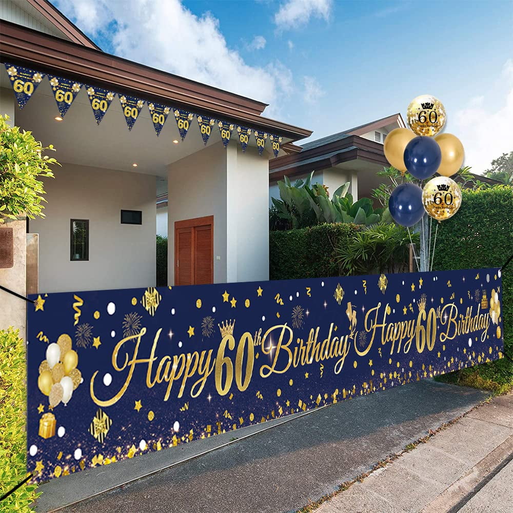 AYUQI 60th Birthday Decorations, Navy Blue Gold Happy 60th Birthday ...