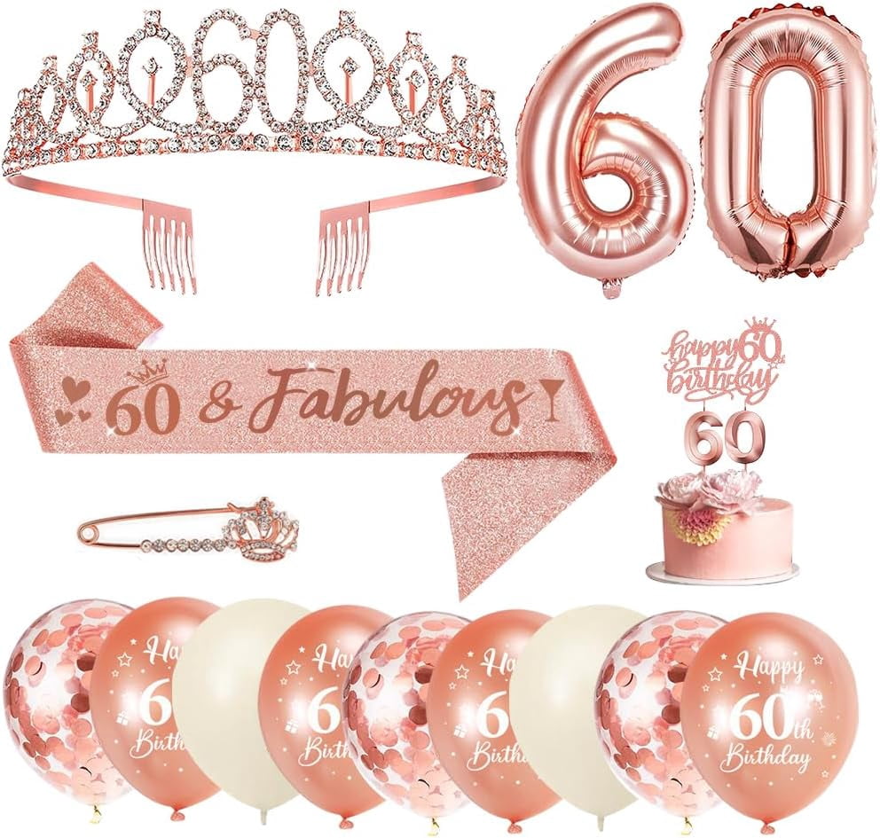 AYUQI 60th Birthday Decorations Party Set for Women Birthday Gifts, 60 ...
