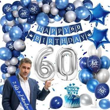 Blue and Silver 60th Birthday Decoration for Men, Navy Blue Silver 60th ...