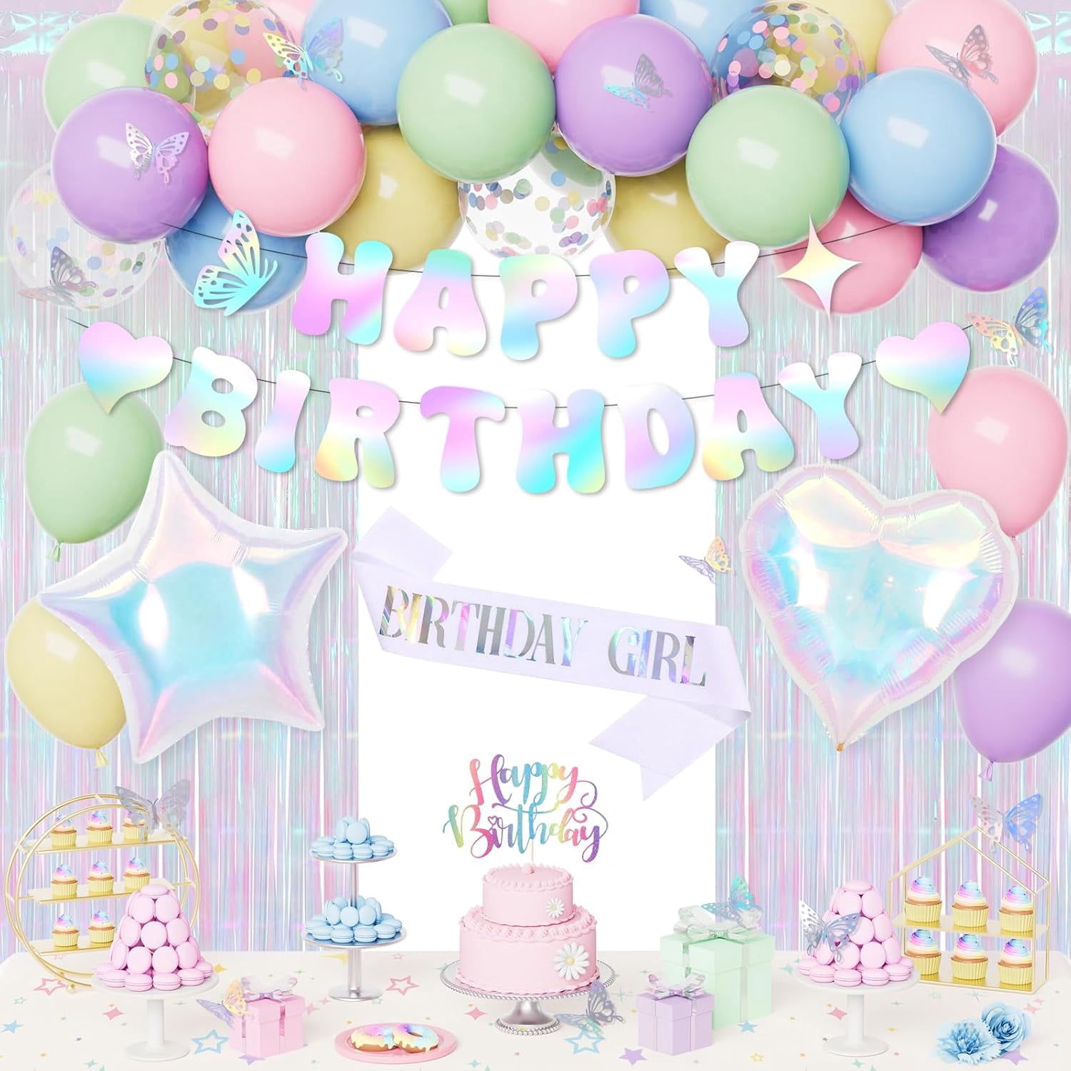 AYUQI Pastel Birthday Decorations for Girls, Macaron Pastel Balloons ...