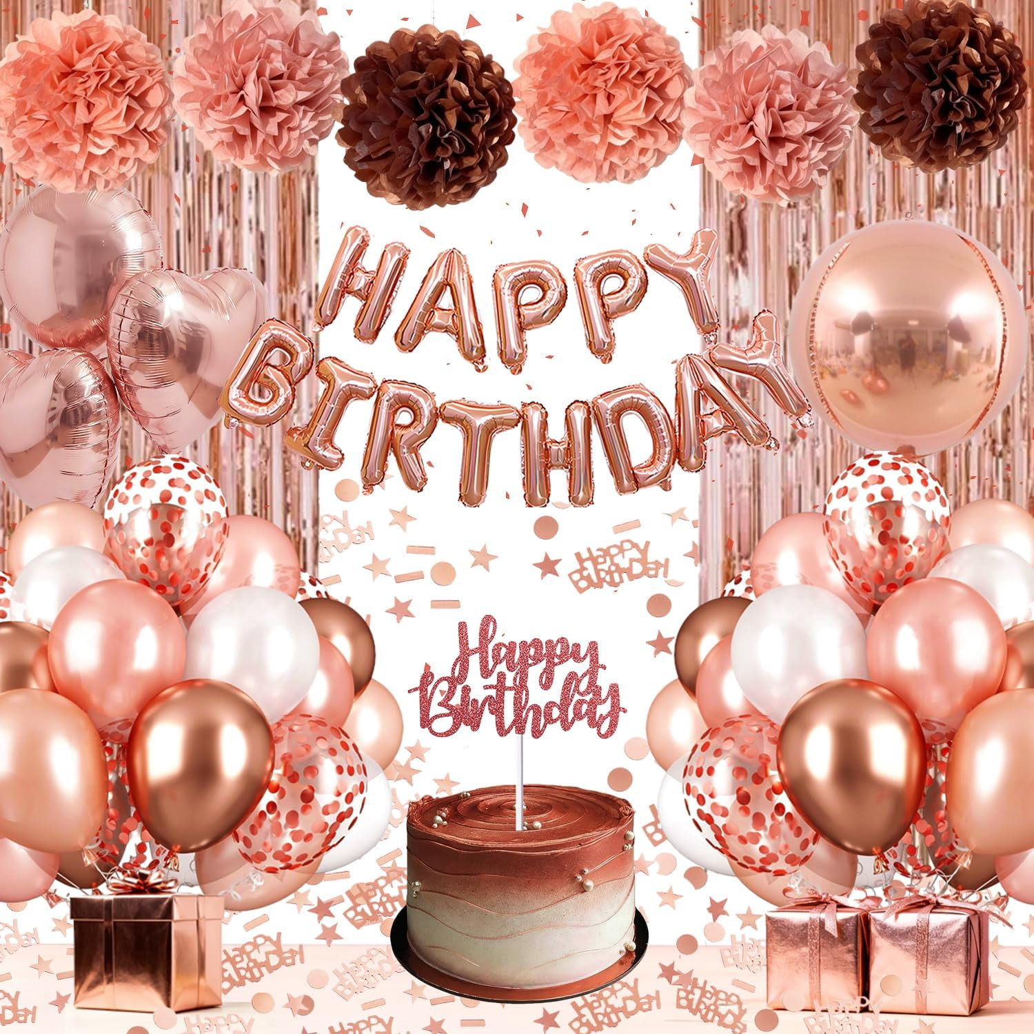 AYUQI Rose Gold Birthday Decoration for Women Girls, HAPPY BIRTHDAY ...
