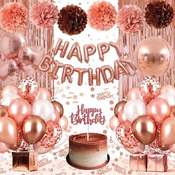 AYUQI Rose Gold Birthday Decoration for Women Girls, HAPPY BIRTHDAY ...