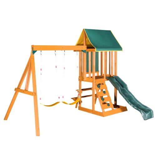 AYUQI Swing Sets for Backyard, Wooden Swing Set, All-in-One Kids ...
