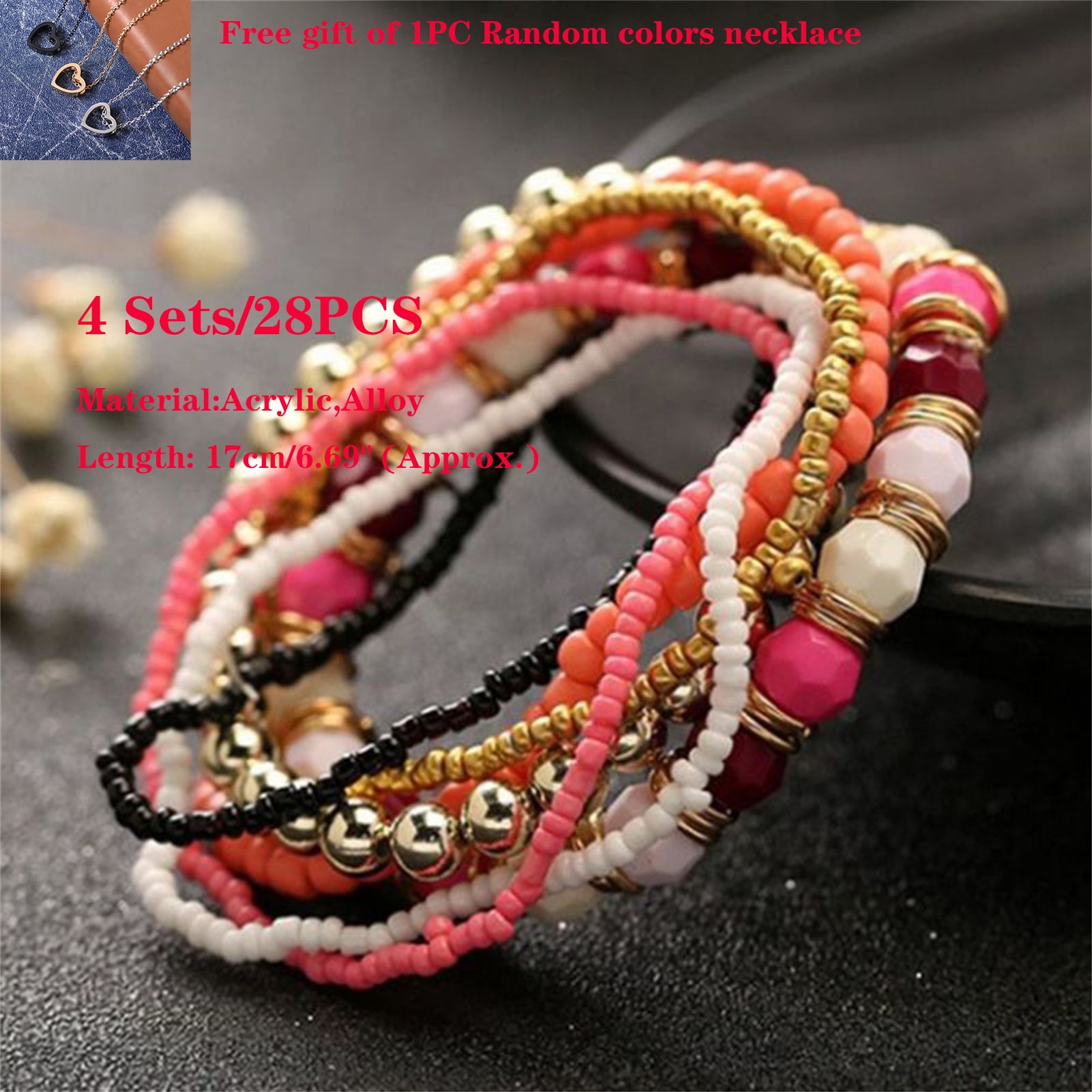 Ayyufe 4 Sets28pcs Boho Bracelets Women Boho Bohemian Mix Multilayer Elastic Beaded Bracelets