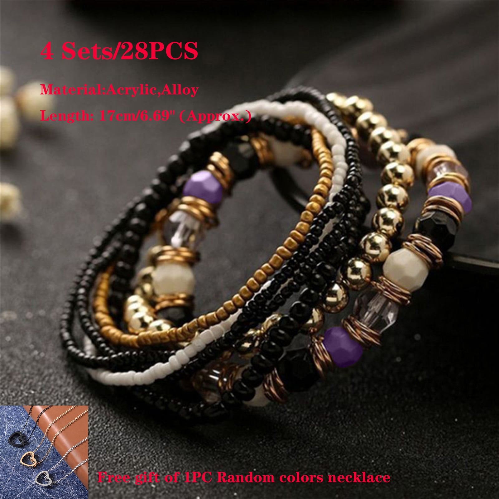 AYYUFE Beaded Multilayer Elastic Bracelets, 28 Piece - Walmart.com