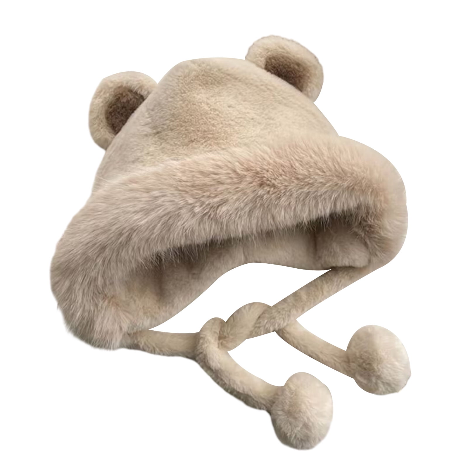 AYYUFE Women Plush Hat with Bear Ears Soft Fuzzy Warm Thick Lace up ...