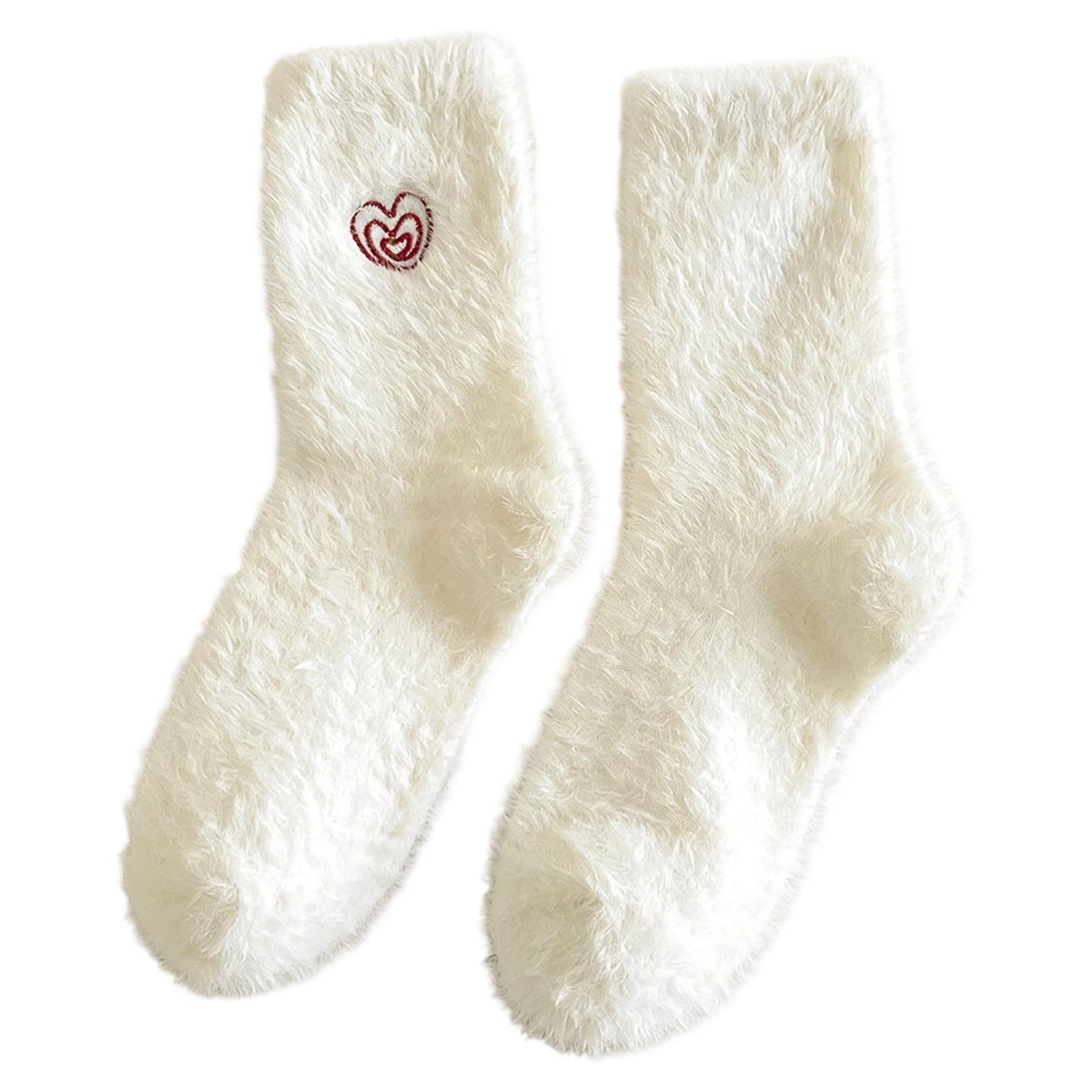 AYktou 1 Pair Heart Pattern Fuzzy Socks, Valentine's Day Thickened Cute ...