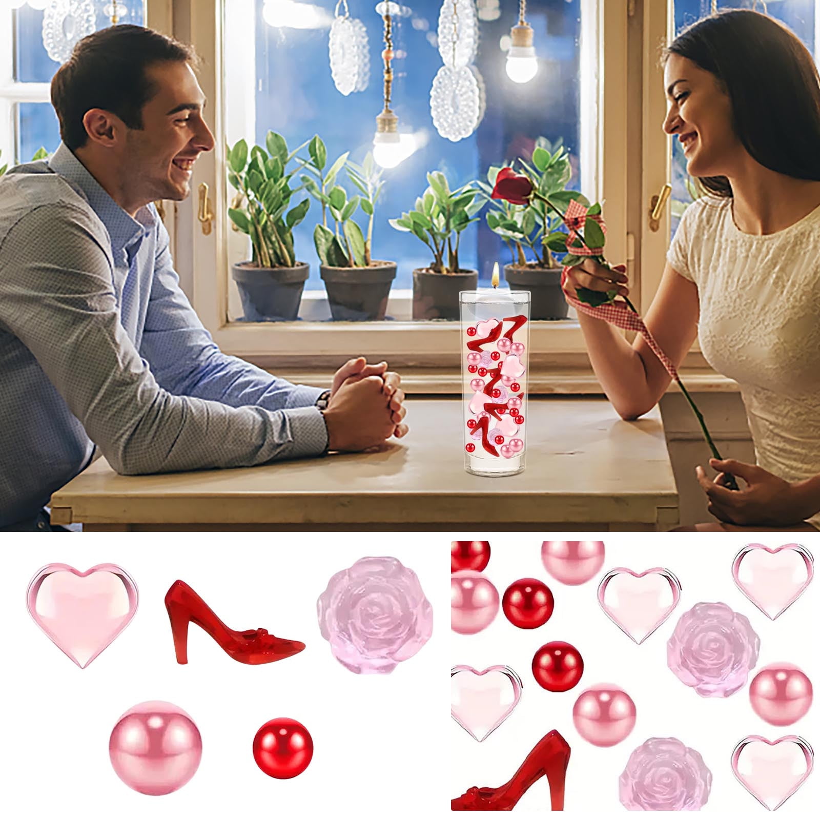 AYktou 108PCS Pink and Red Hearts Shaped Vase Fillers,Acrylic Heart ...