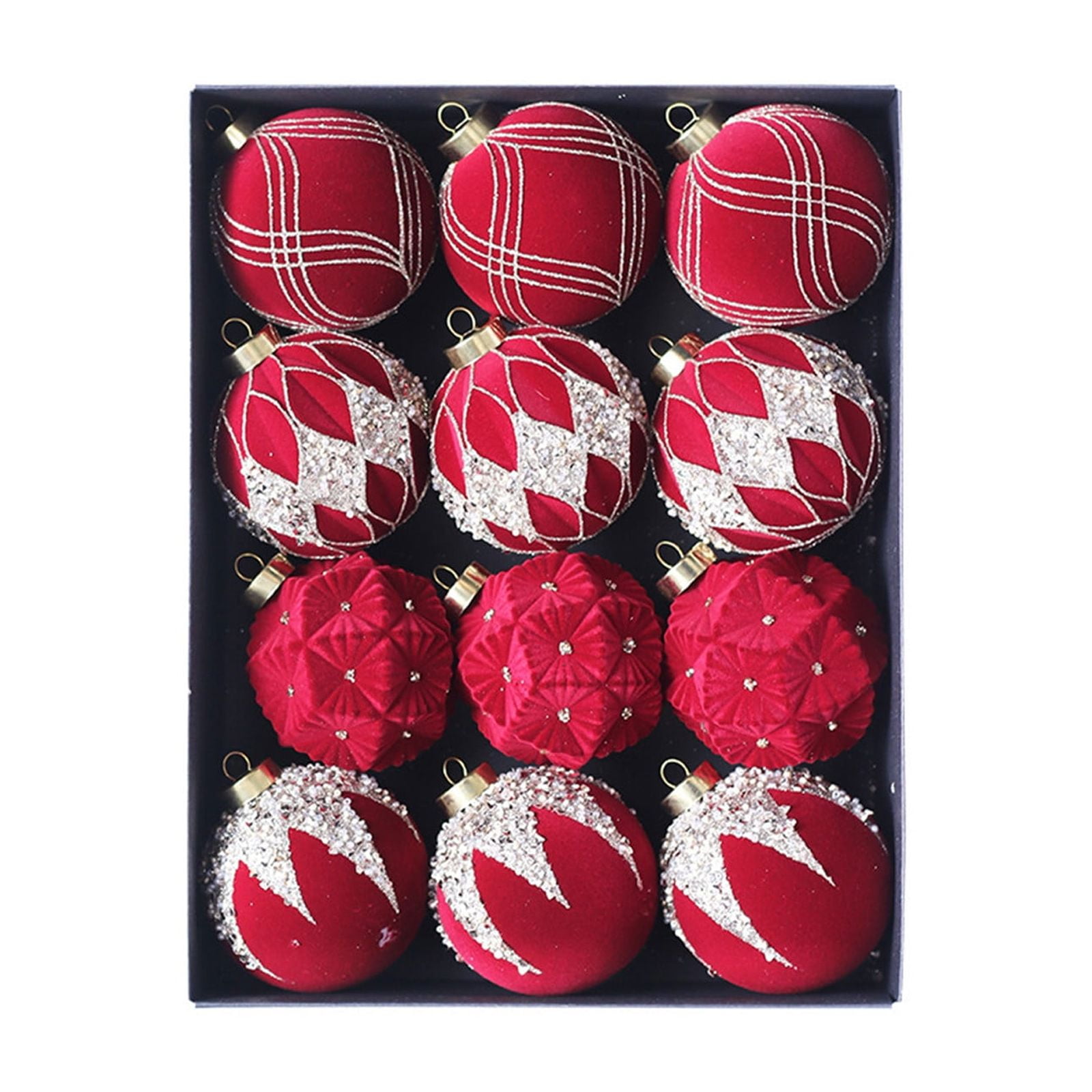 AYktou 12 Pcs Velvet Christmas Balls -3.14" Glitter Colorful Brick ...