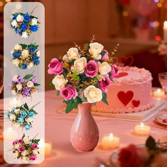 AYktou 13 Inch Artificial Flowers Simulated Rose, Plastic Silk Flower ...