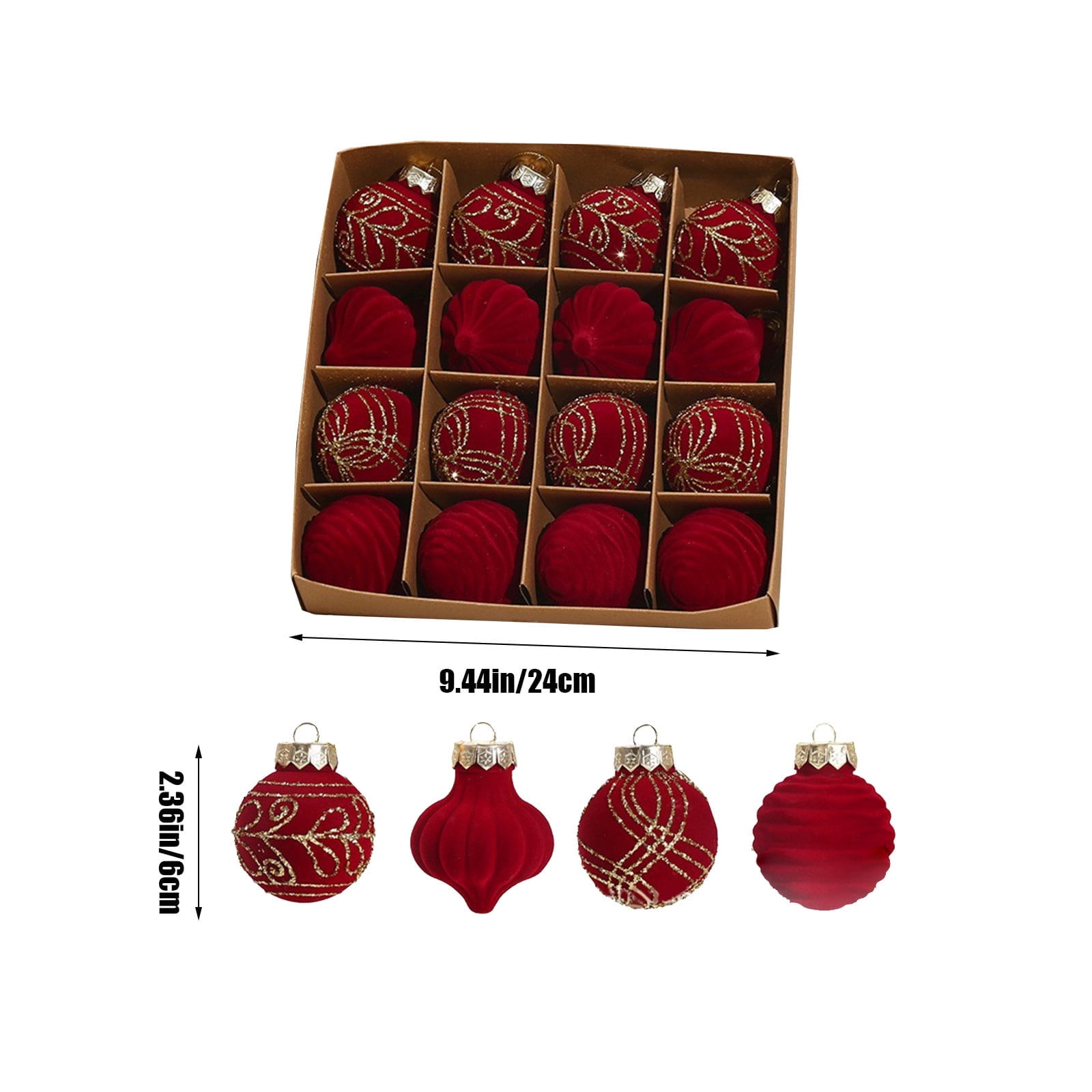 AYktou 16 pcs Red Velvet Christmas Balls 6cm/2.36" Flocked Christmas ...