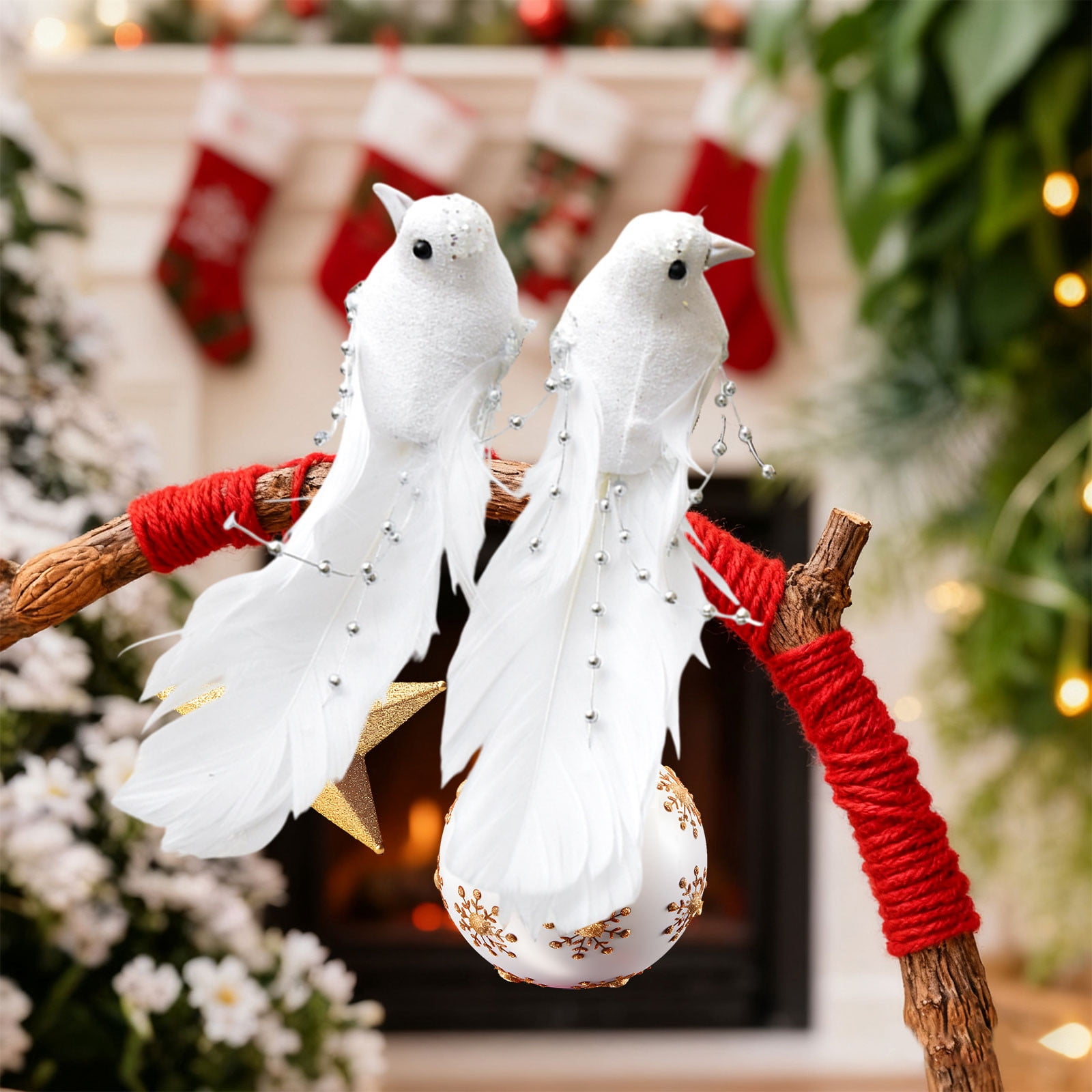 AYktou 2 Pcs Christmas Ornaments Artificial Birds, Beautiful Feathers ...