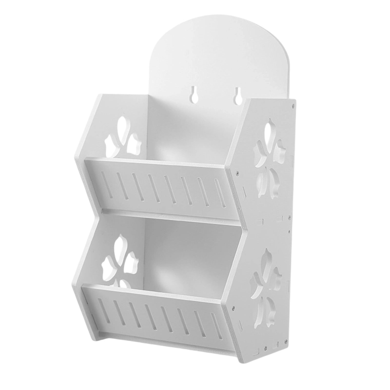 AYktou 2 Tier Wall-Mounted Wooden Storage Box, No-Drilling White ...