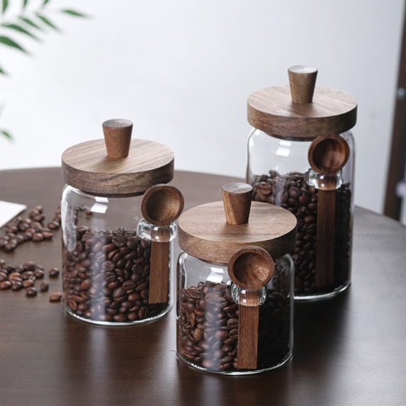 AYktou 3.5×3.7 Inch Glass Containers with Wooden Lid & Spoon, Vintage ...