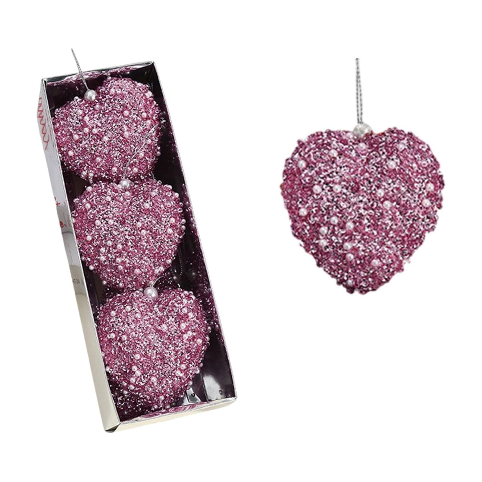 AYktou 3 Pcs Valentine's Day Heart Shaped Ornaments, 3.2 Inch Glitter ...