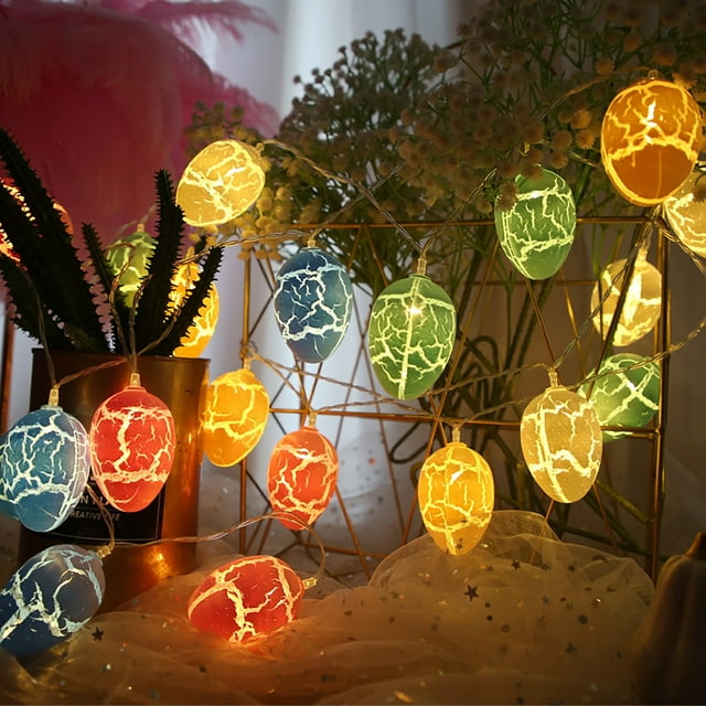 AYktou 4.92FT 10LED Easter Eggs String Lights,Easter Lights with Multicolor 3D Cracked Eggs ...