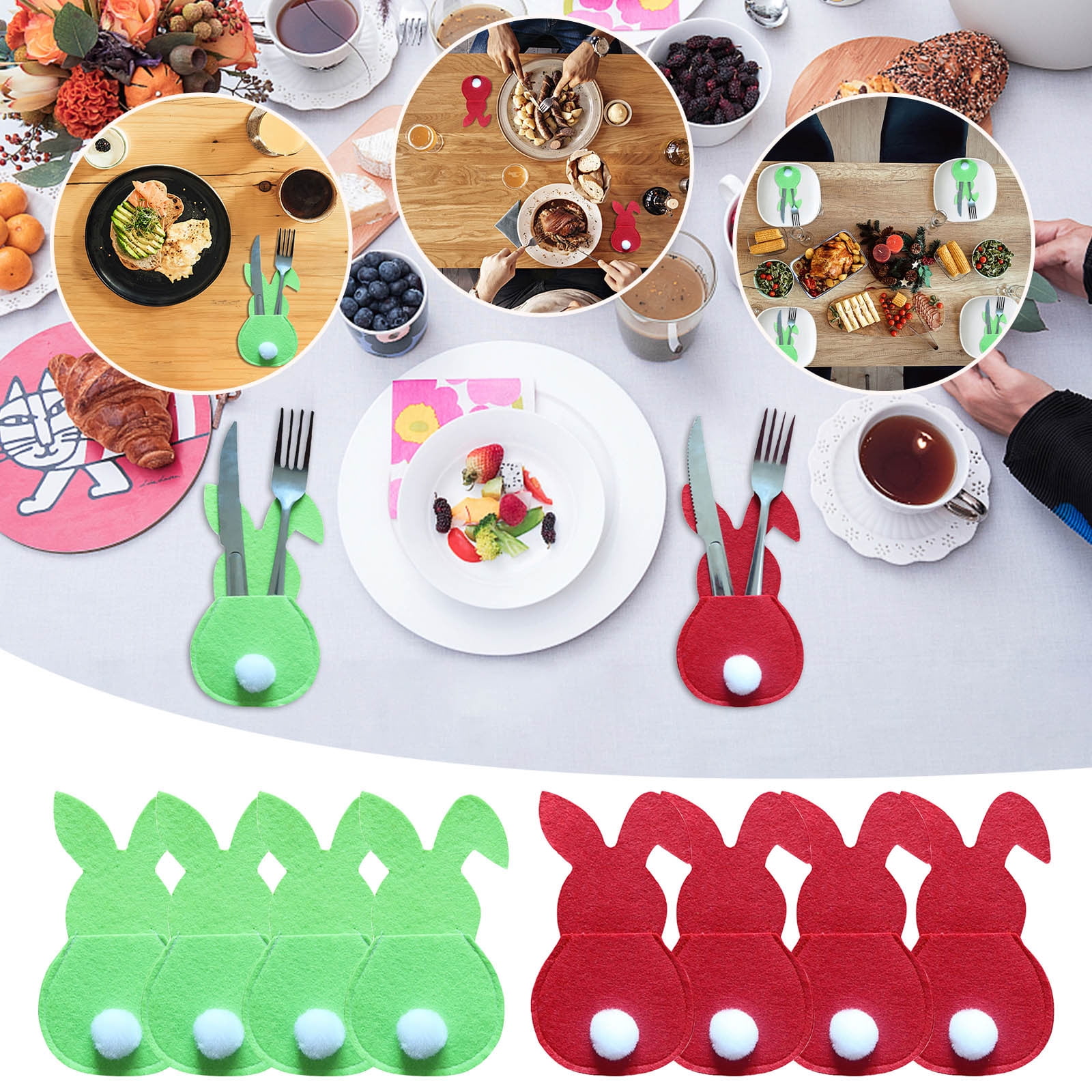 AYktou 4 Pack Easter Bunny Utensil Cutlery Holders Pouch Bags Felt ...