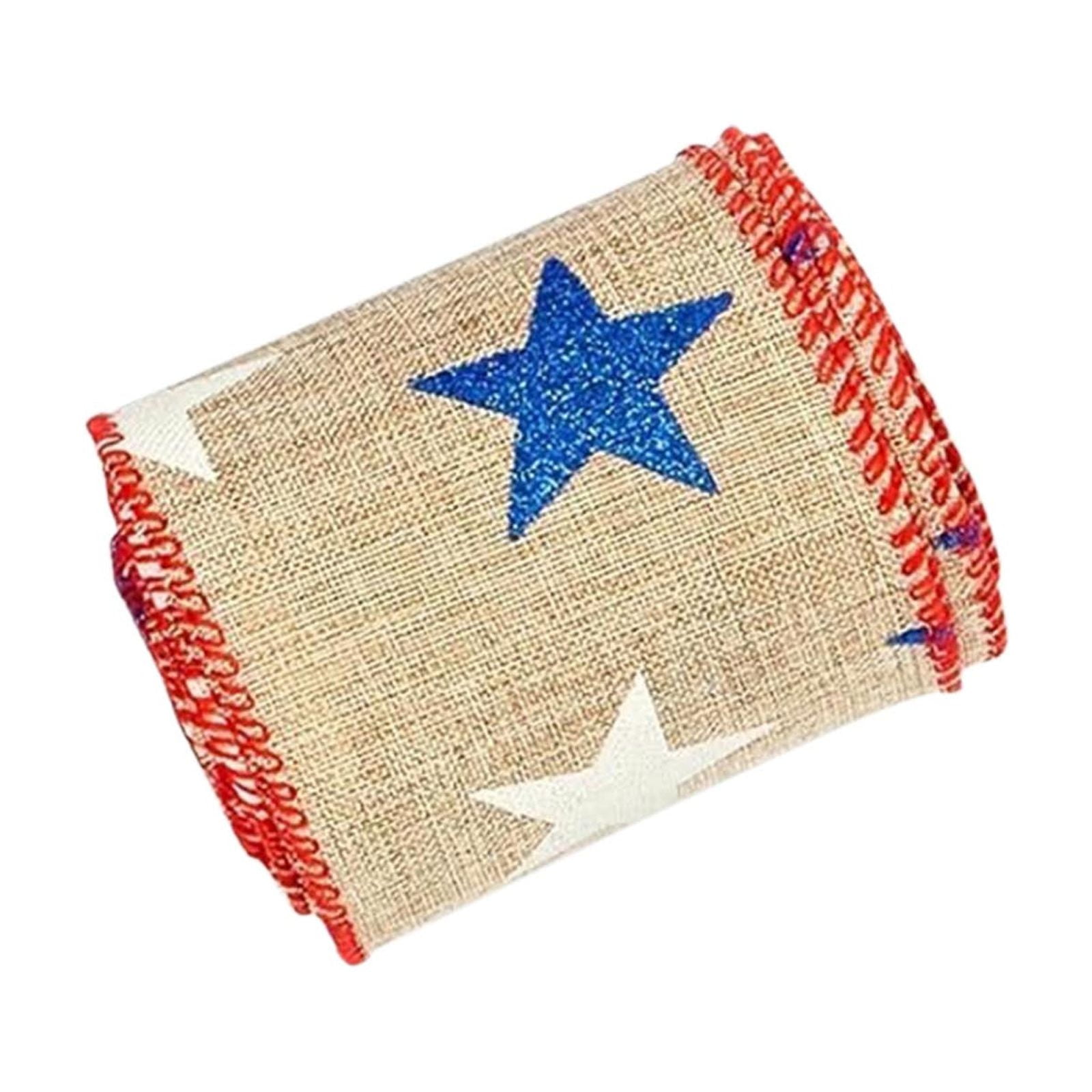 AYktou 4th of July Decorations Wired Ribbon,14.8ft Red White and Blue ...