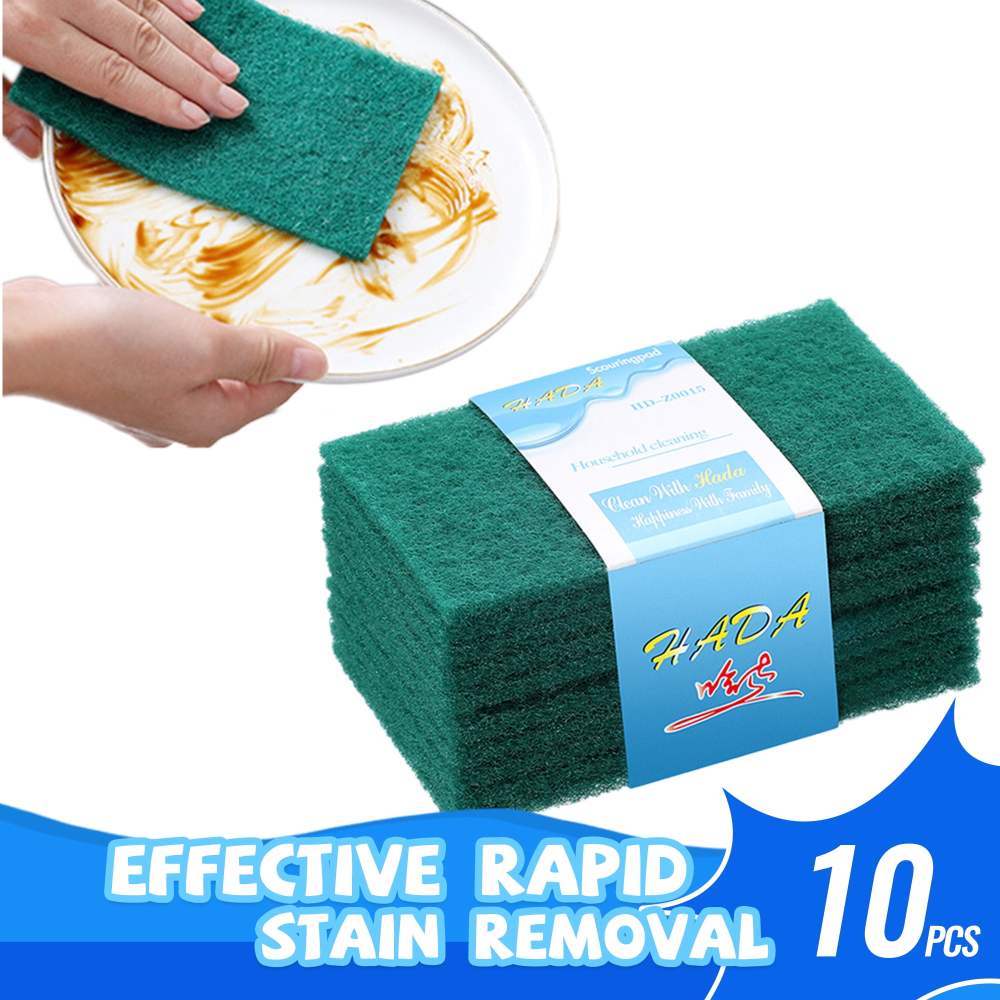 AYktou 5pcs/10pcs Heavy Duty Scouring Pads Green Reusable Cleaning ...