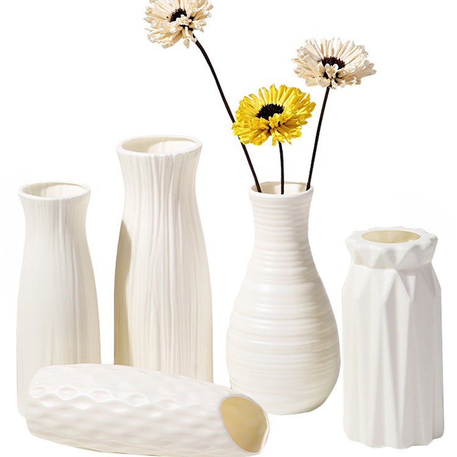 AYktou 8.07" Textured White Ribbed Geometric Design Vase,White Indent ...