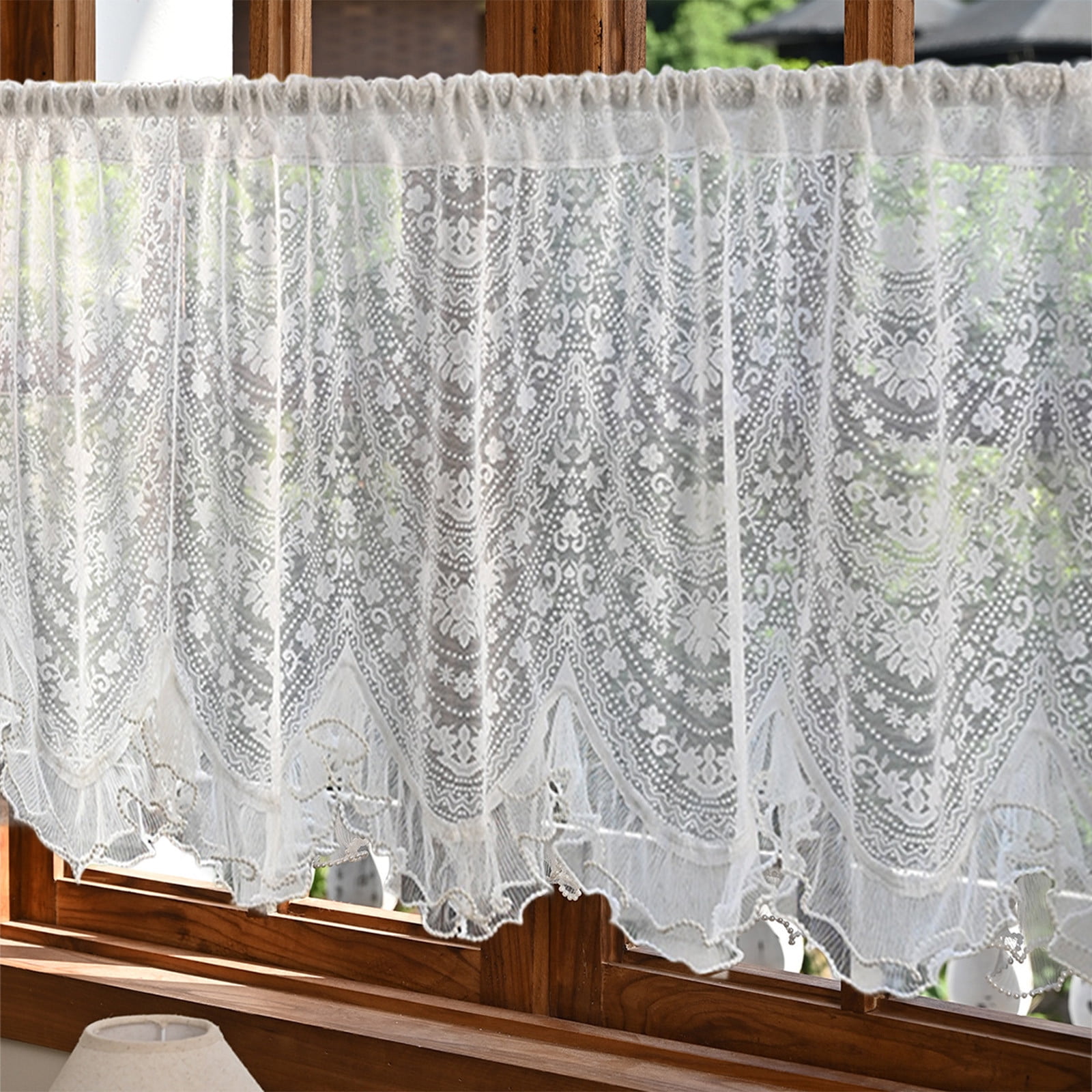 AYktou Arched Lace Curtain, Semi Sheer Chiffon Lace Fabric Curtain with ...