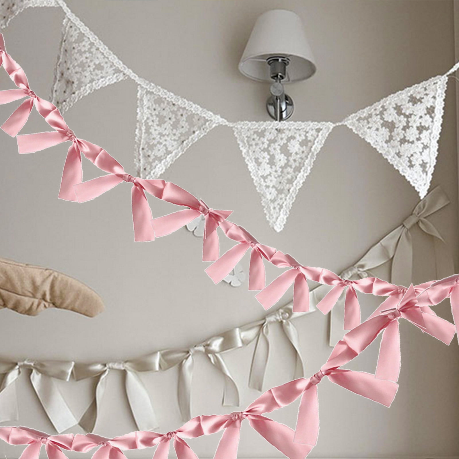 AYktou Bow Garland-Pink Birthday Decorations,Bow Garland Banners Room ...