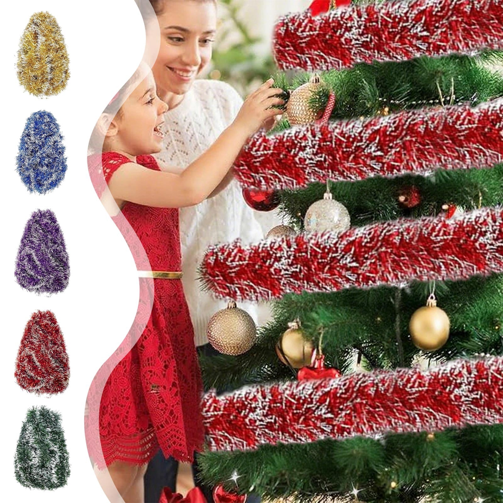 AYktou Christmas Garland, Simulated Cedar Christmas Rattan White Edge ...
