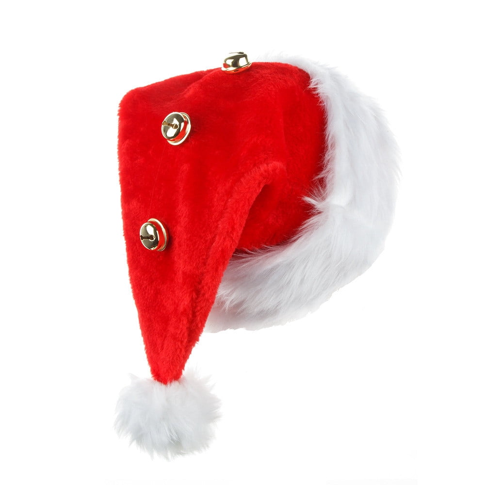 AYktou Christmas Hat, Santa Hat Bells Hat with White Pompon and Bells ...