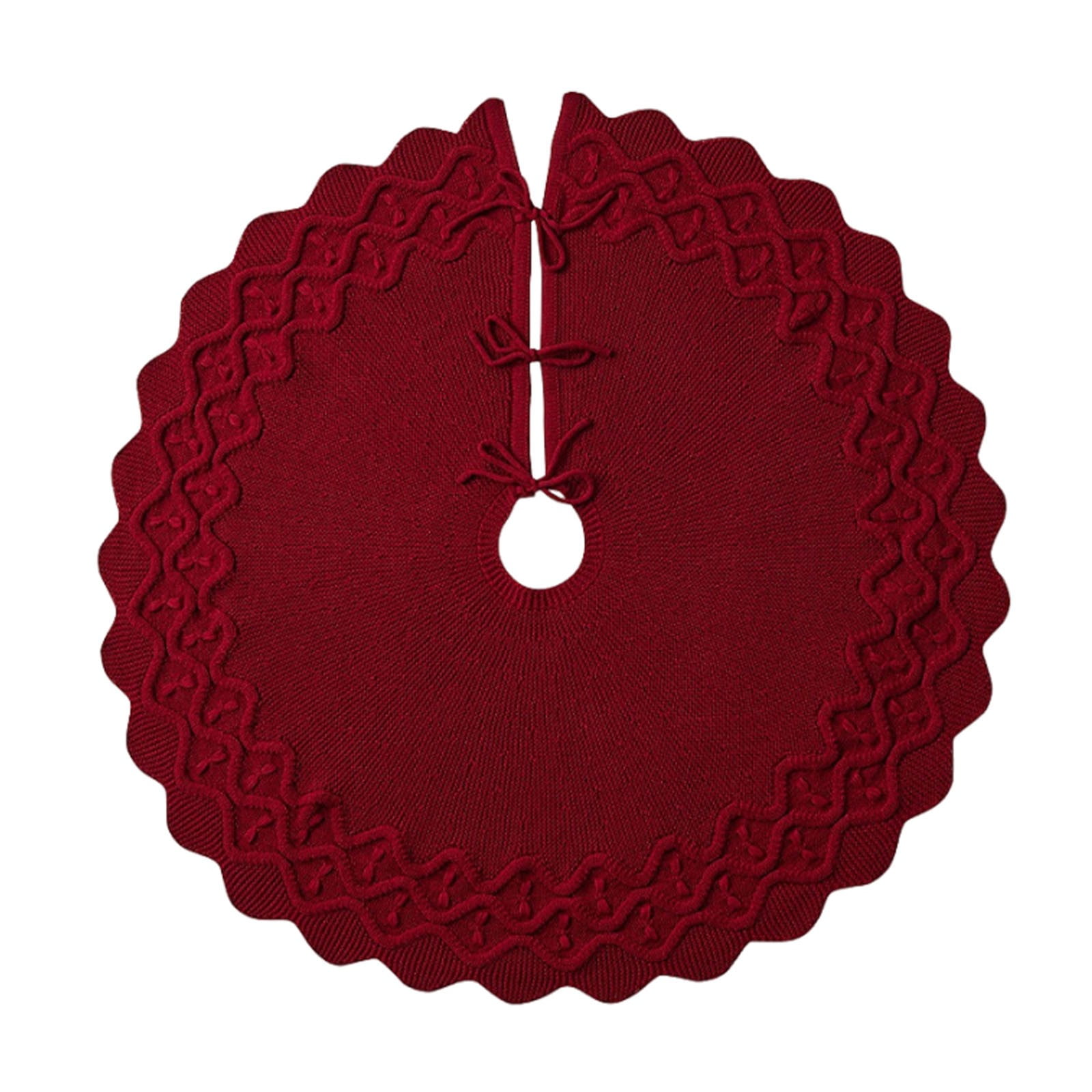 AYktou Christmas Tree Skirt 36" Double Layer Knitted Burgundy Tree ...