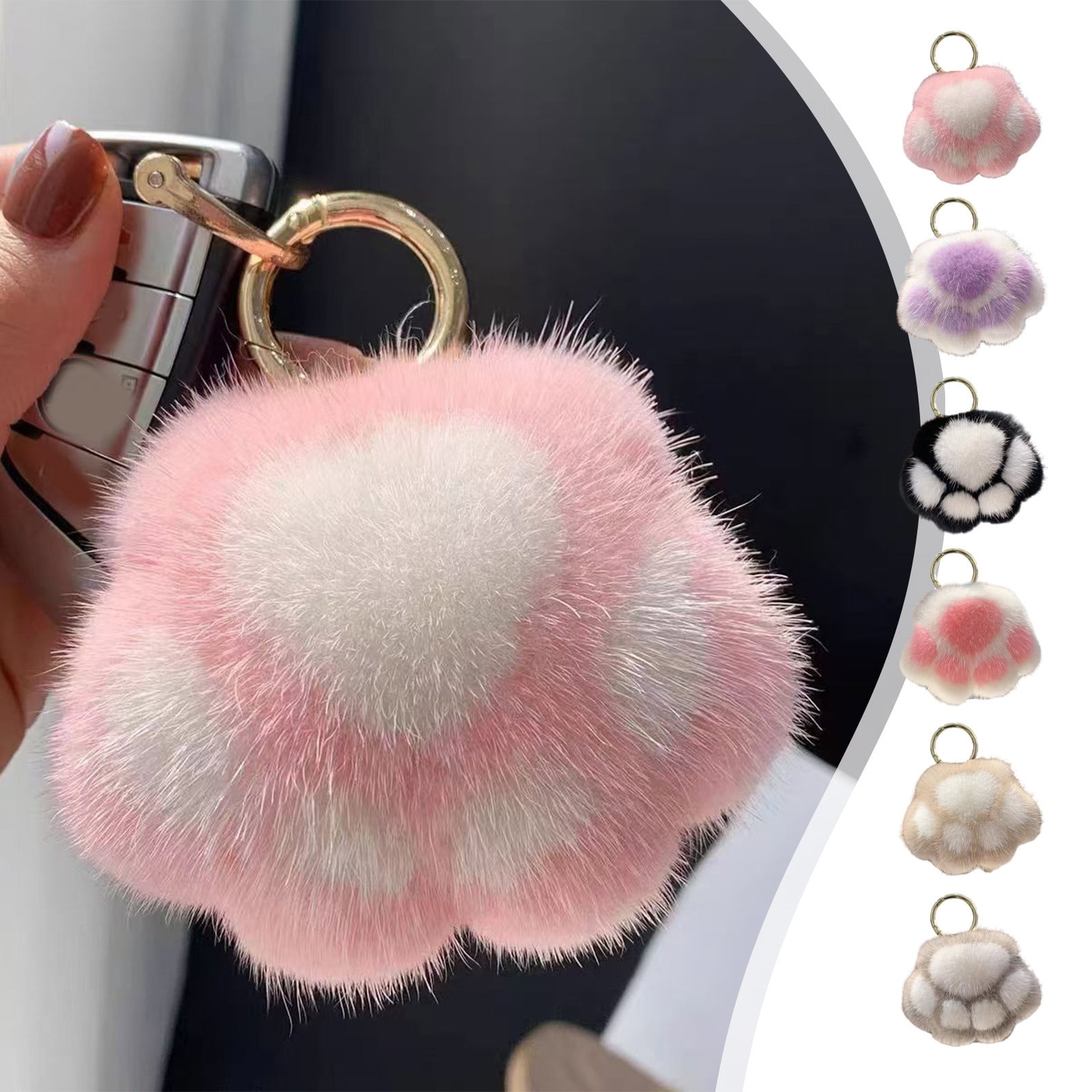 AYktou Colorful Plush Keychain-Cute Stuff Pendant Paw Pad Keyring ...
