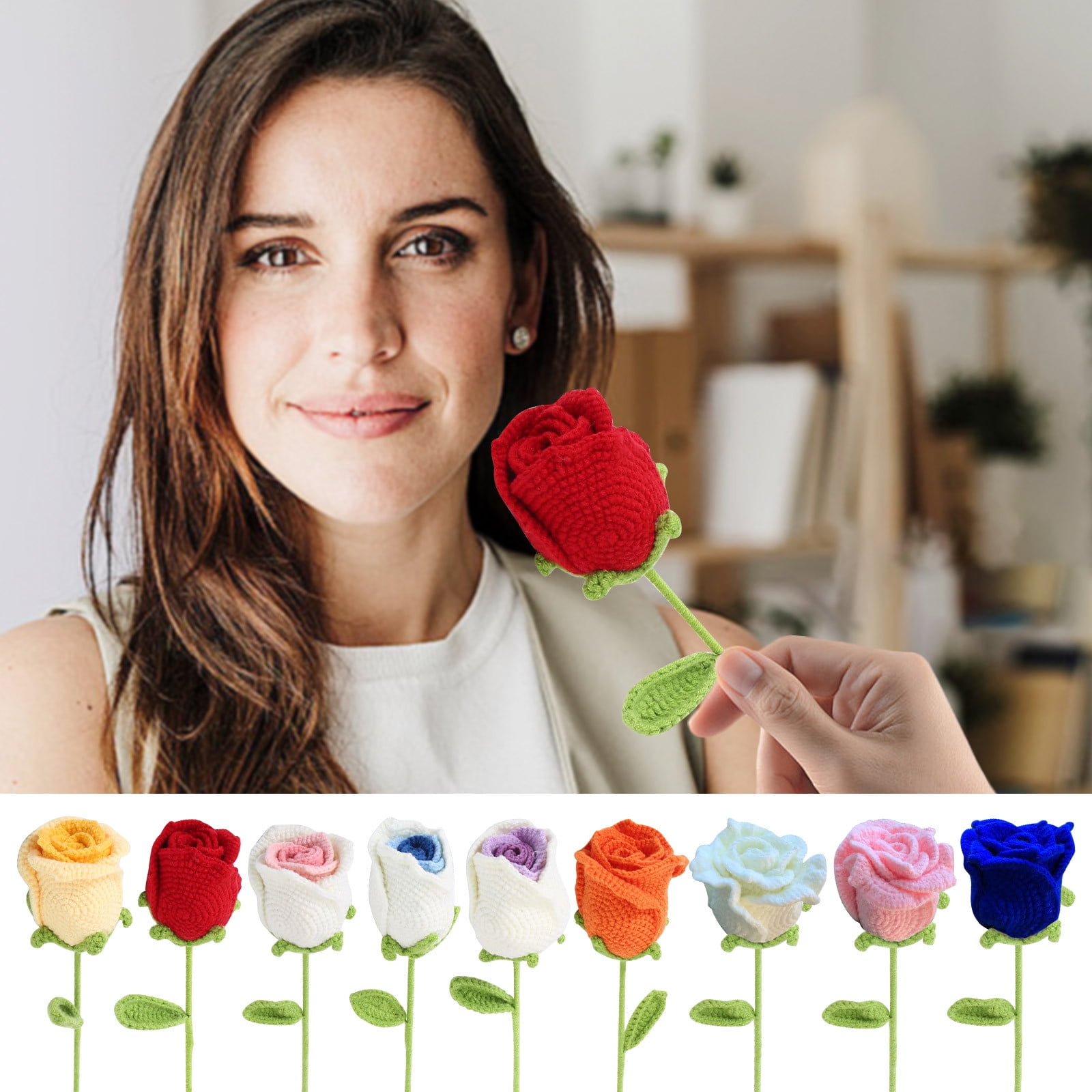 AYktou Crochet Flowers-Hand Made Crochet Roses Flowers,Knitting Crochet ...