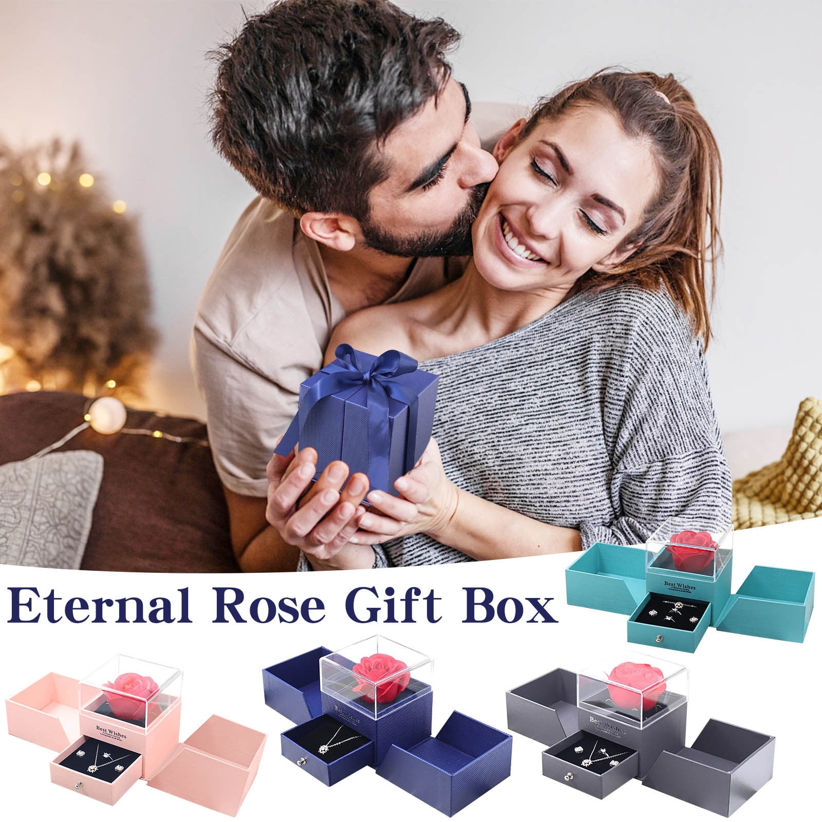 AYktou Double-door Eternal Rose Jewelry Box with Bow &Drawer,Valentine ...