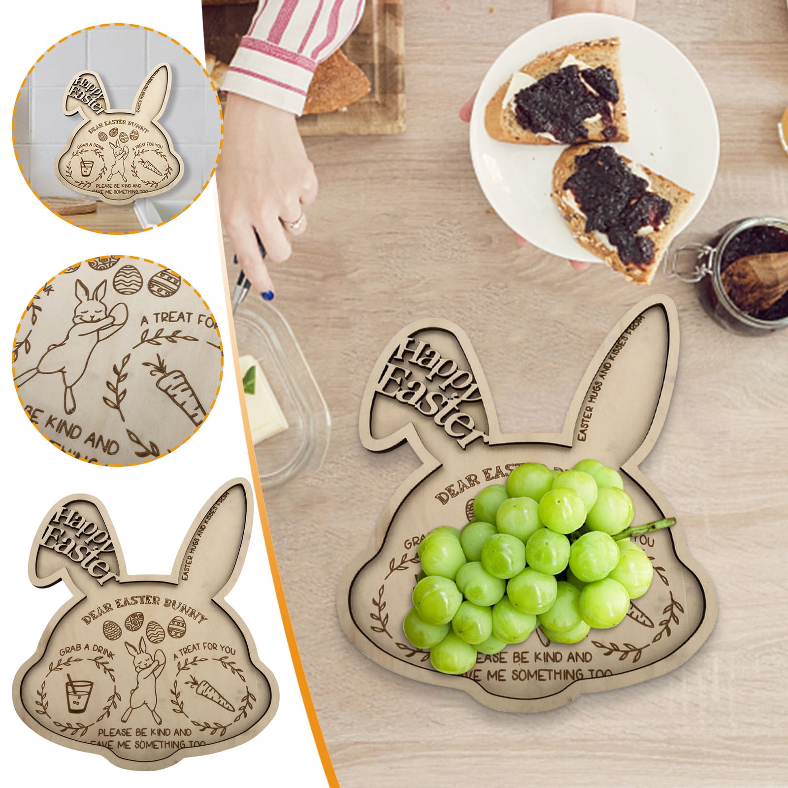 AYktou Easter Plates-Cute Bunny Face Shaped Wooden Platter Easter ...