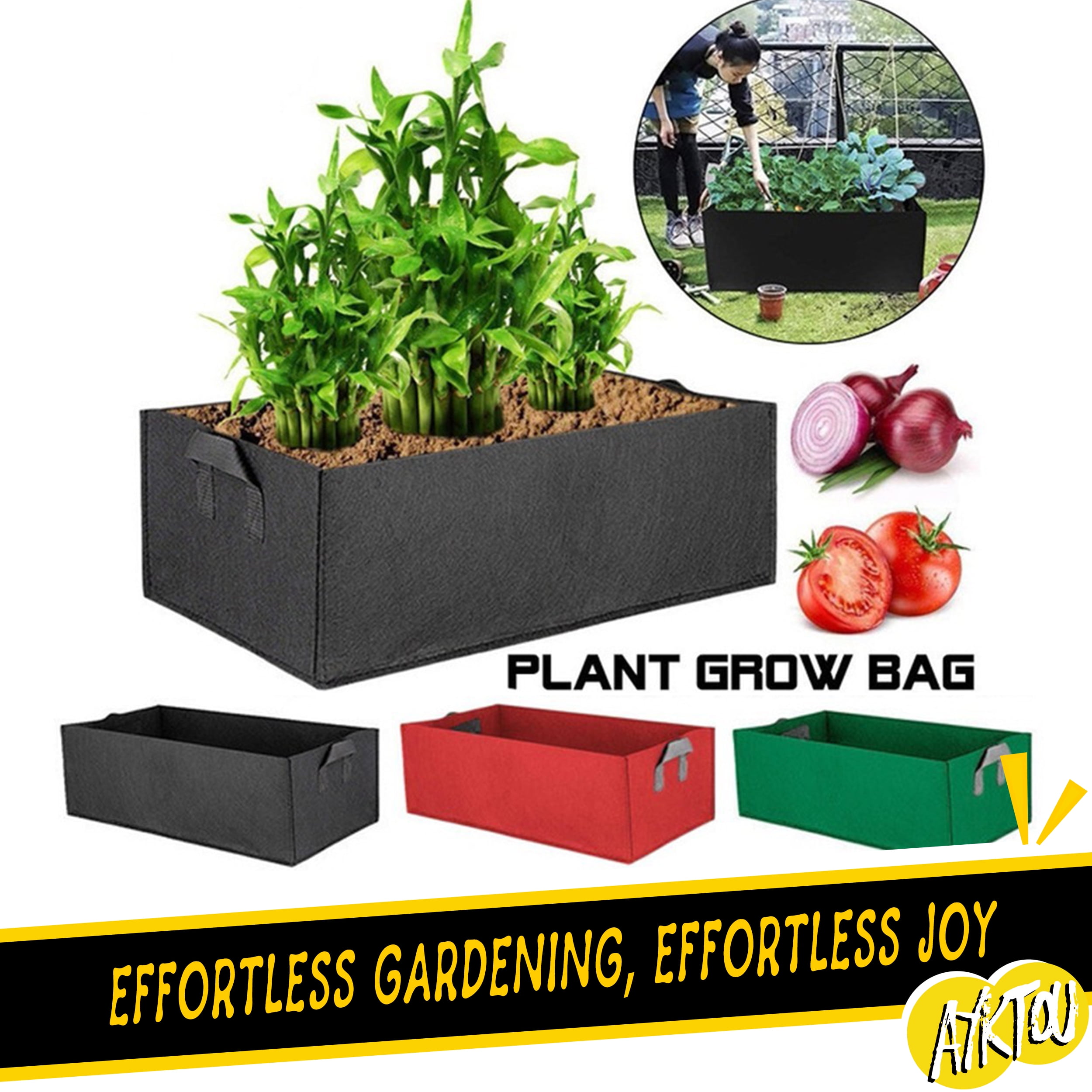 AYktou Fabric Raised Garden Bed Grow Bags-1 Grids Rectangle Breathable ...