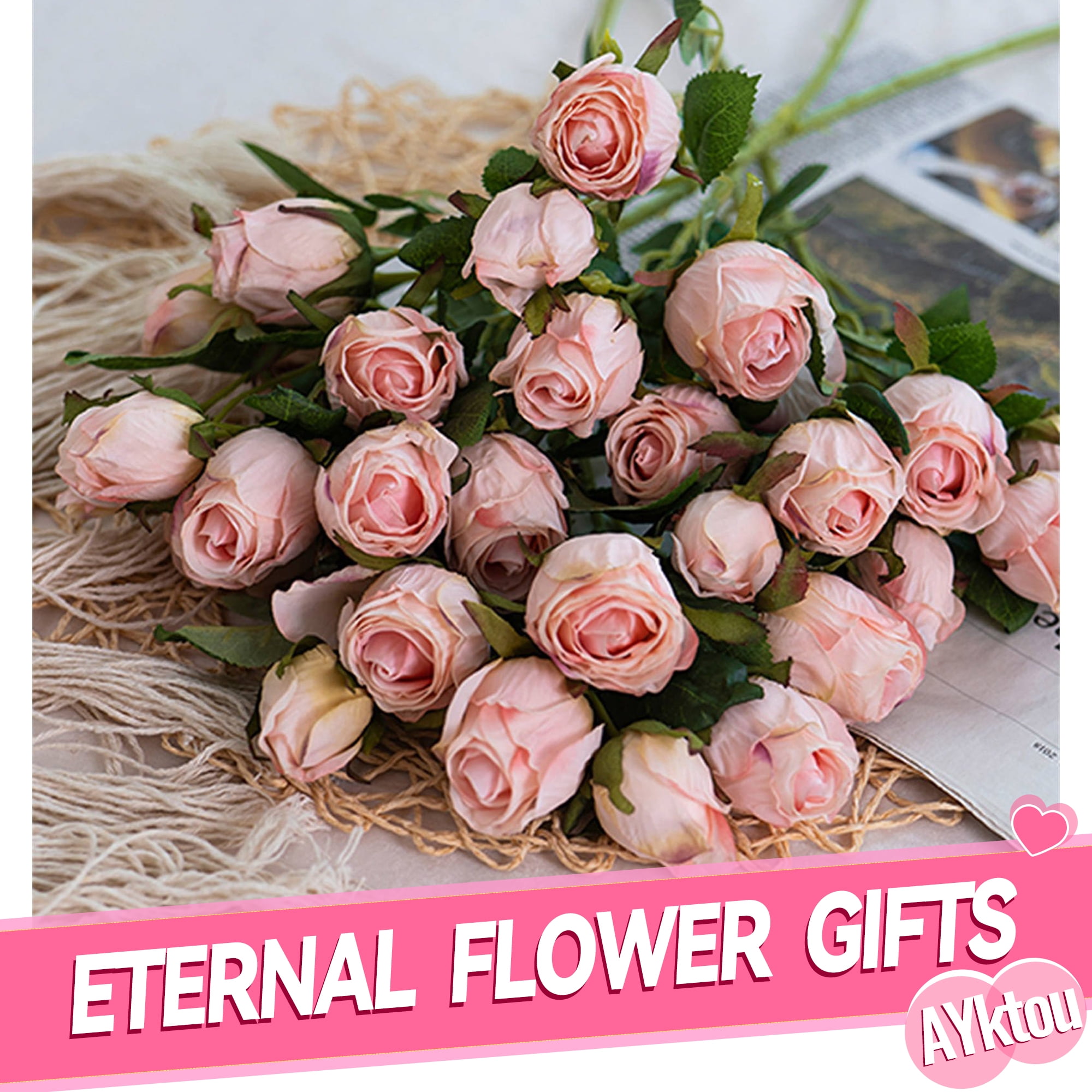 AYktou Fake Roses Artificial Flowers 7 Head Burnt Red Roses,Assorted ...