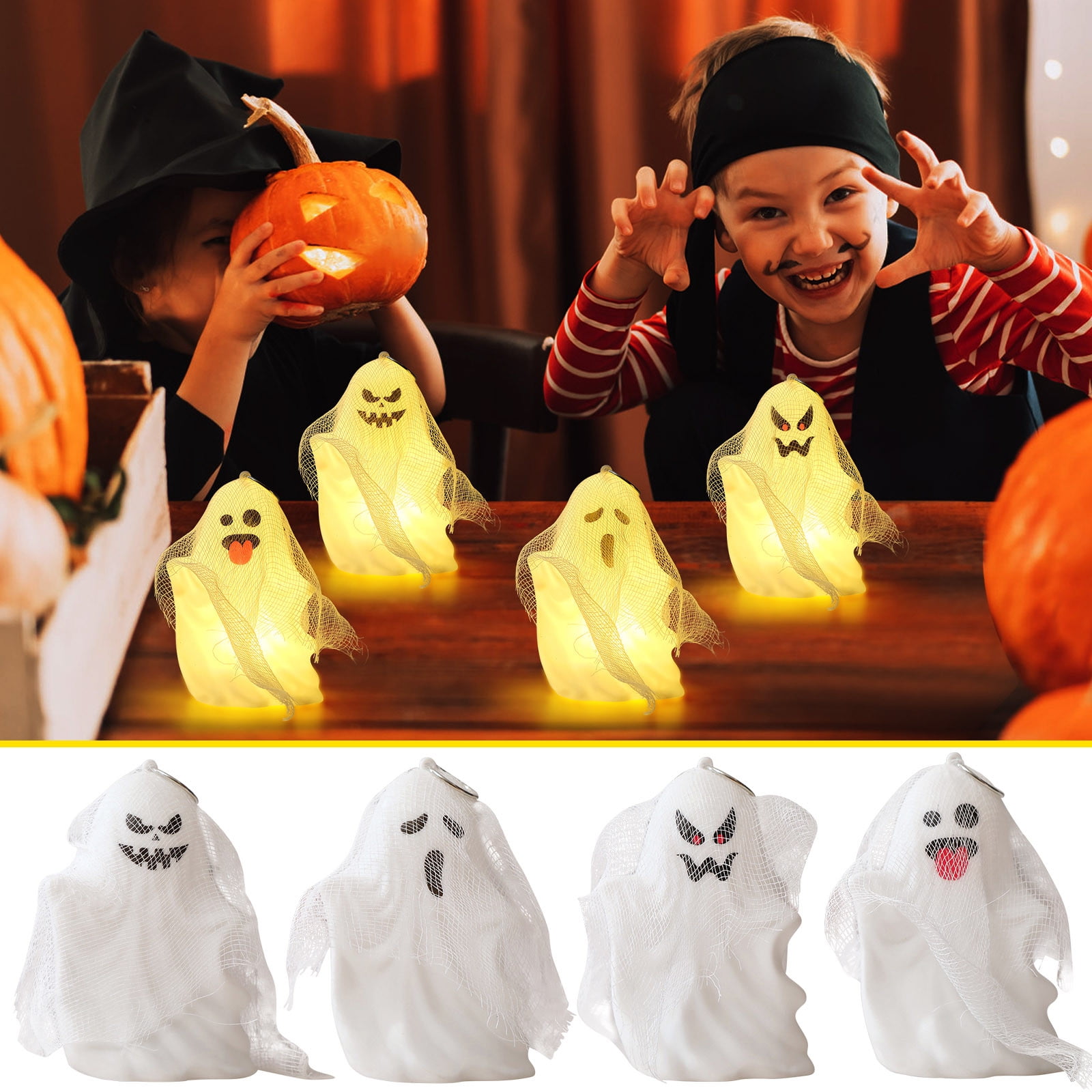 AYktou Halloween Gauze Ghost Lights, Light-Up Spooky Hanging Lights with Small Ring Cute ...