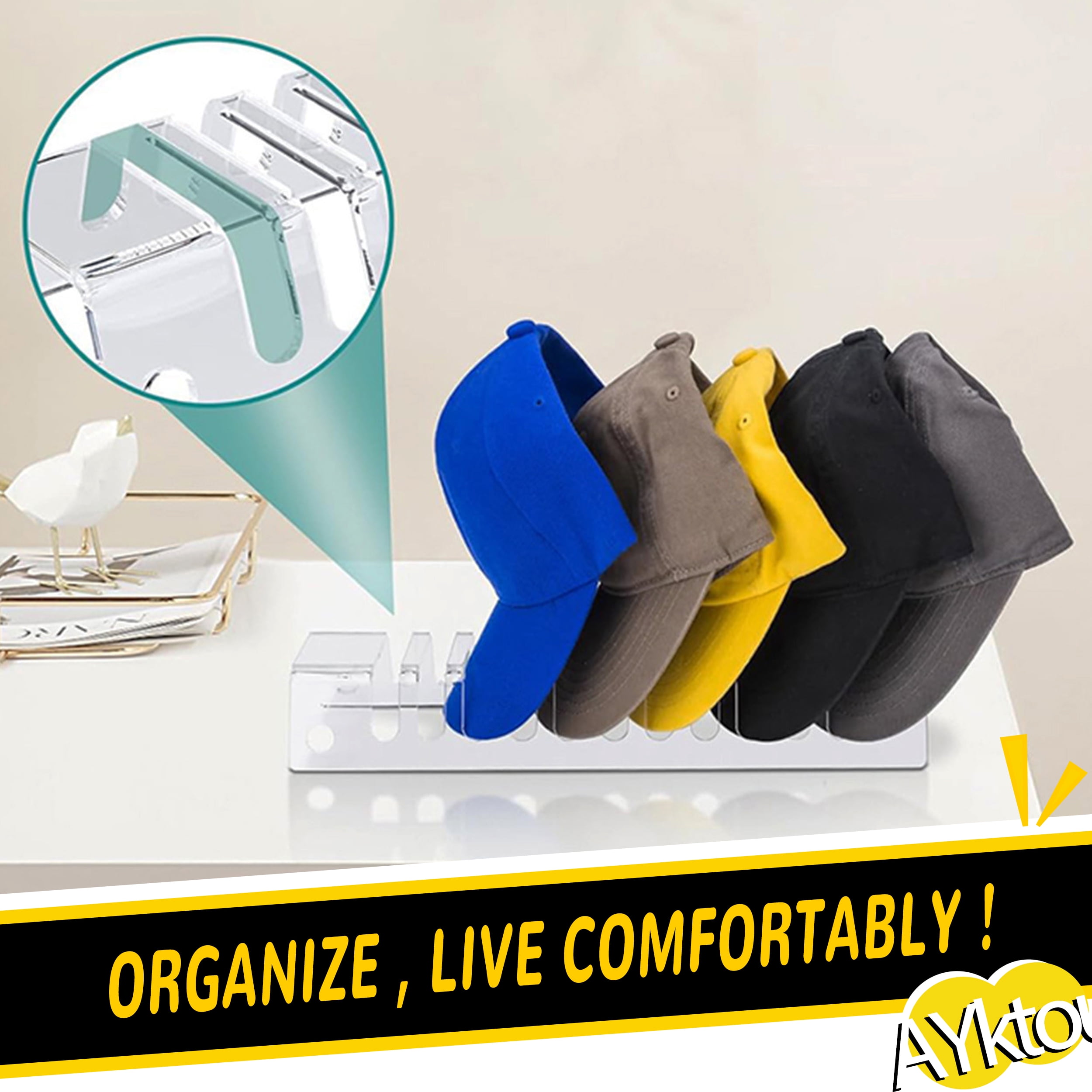 AYktou Hat Organizer,Hat Rack,1pcs No Installation Acrylic Hat ...