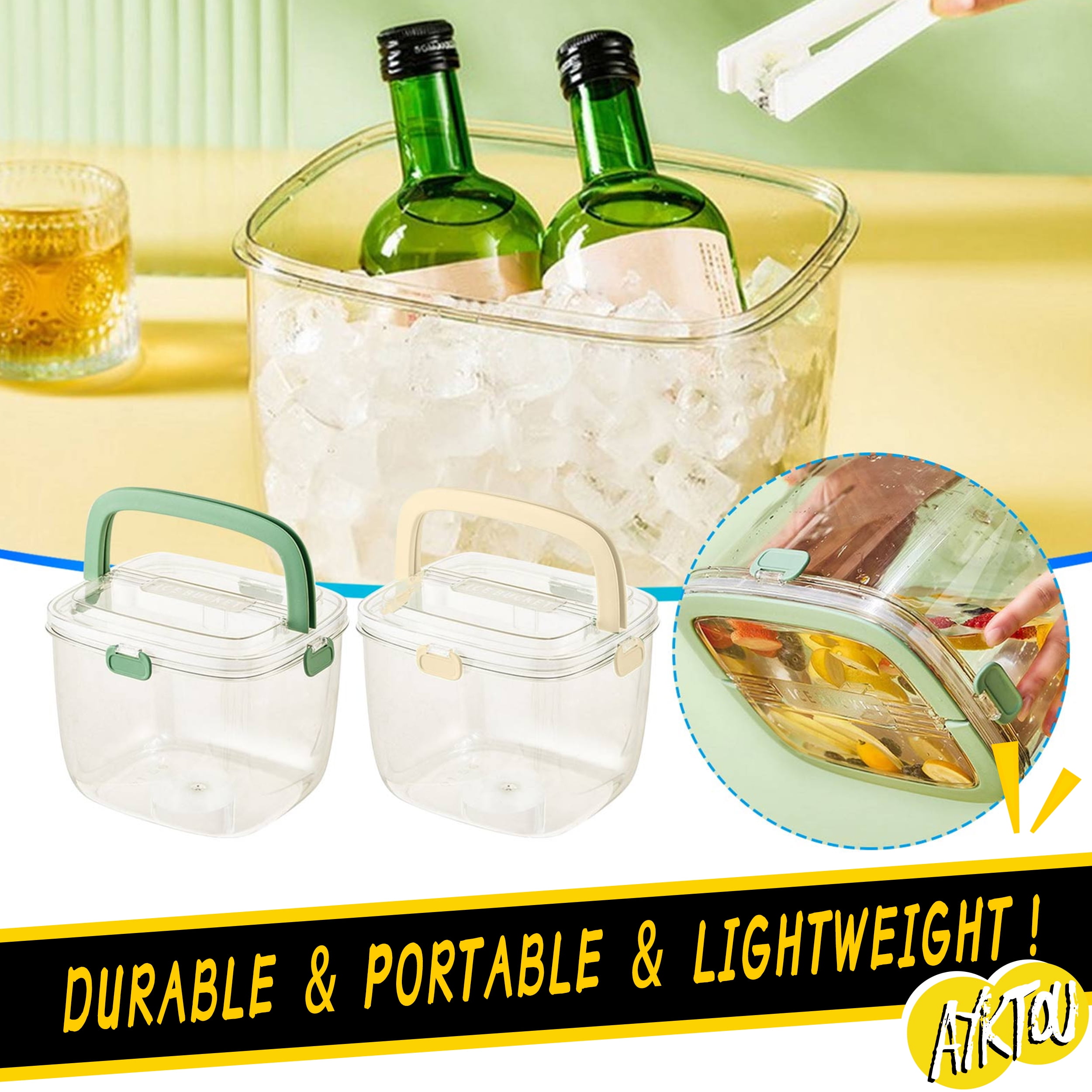 AYktou Ice Bucket-Portable Ice Buckets for Parties,Clear Plastic Ice ...