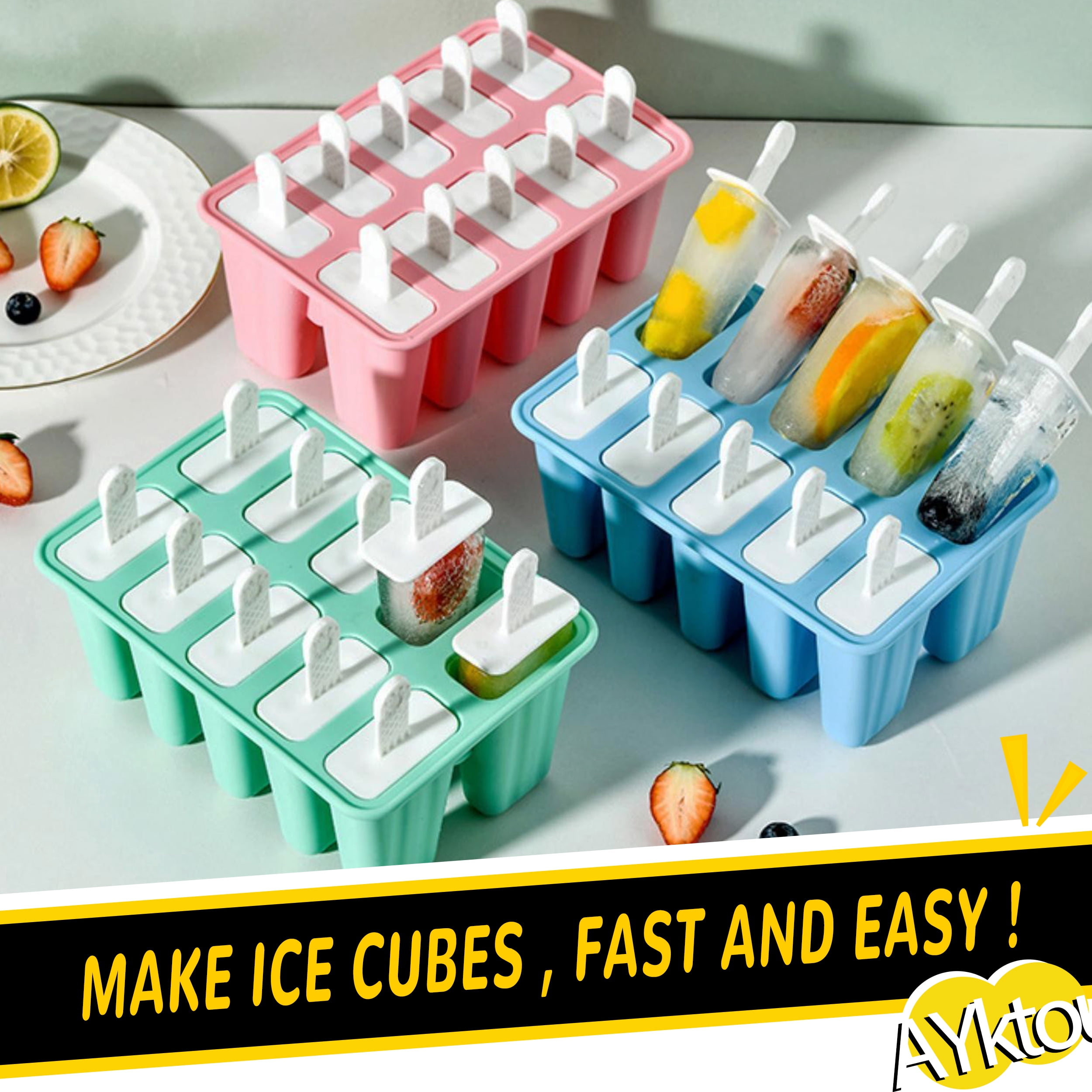 AYktou Ice Tray,Homemade Popsicles Molds Food Grade Ice Trays for ...