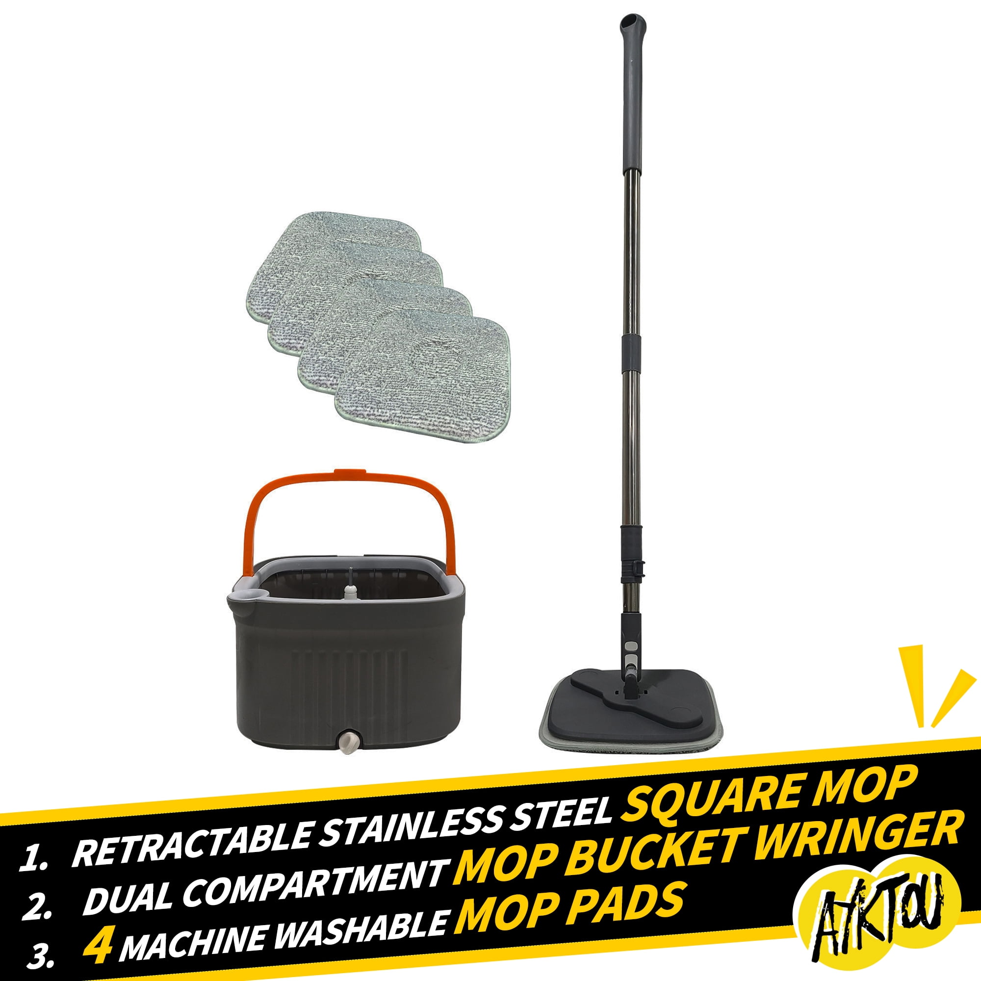 AYktou Mop Set-Retractable Stainless Steel Square Mop and Dual ...