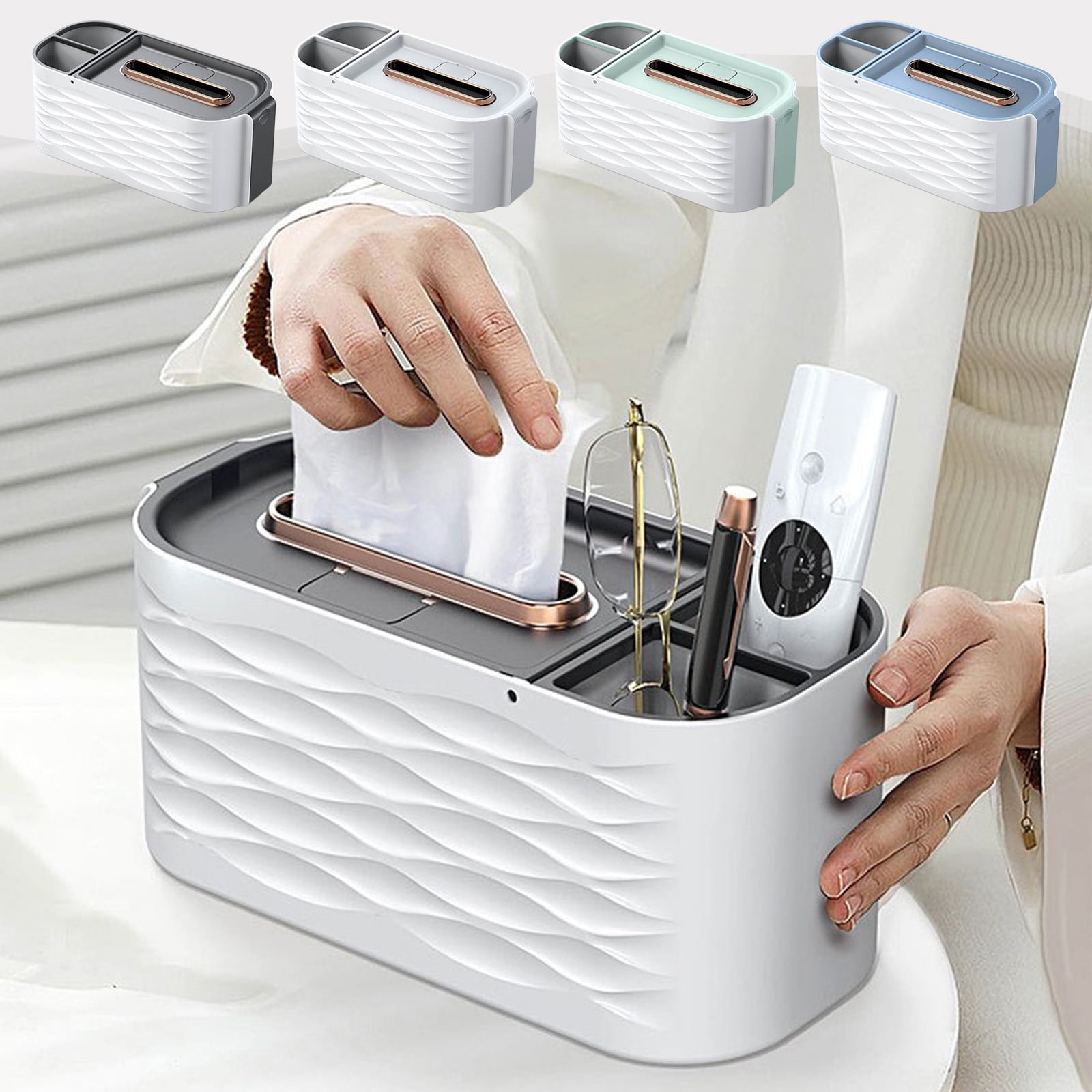 AYktou Multi-Functional Tissue Box Cover, Modern Style Facial Tissue Box Holders with 2 ...