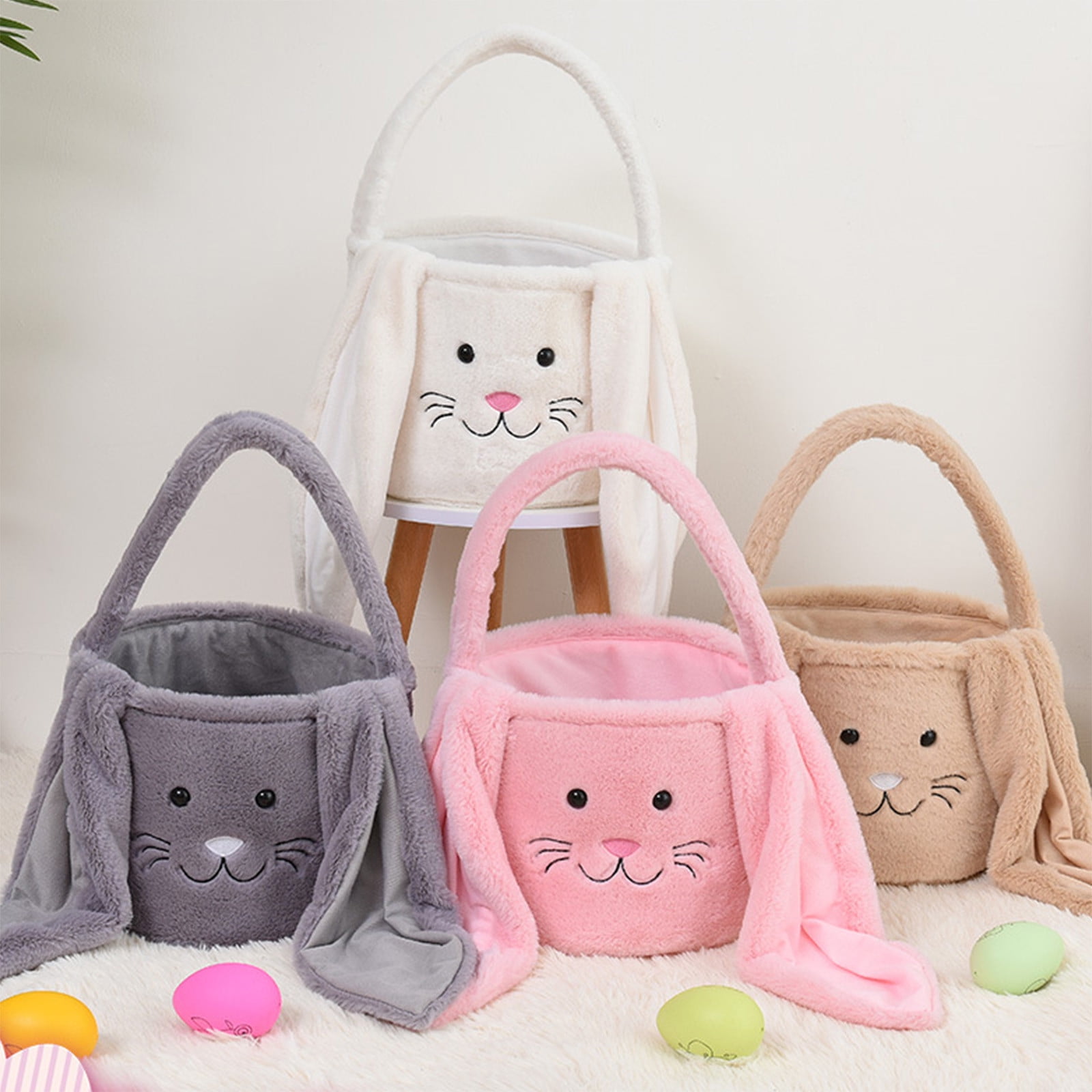 AYktou Plush Bunny Easter Basket Cute Easter Gift Bags with Handles ...